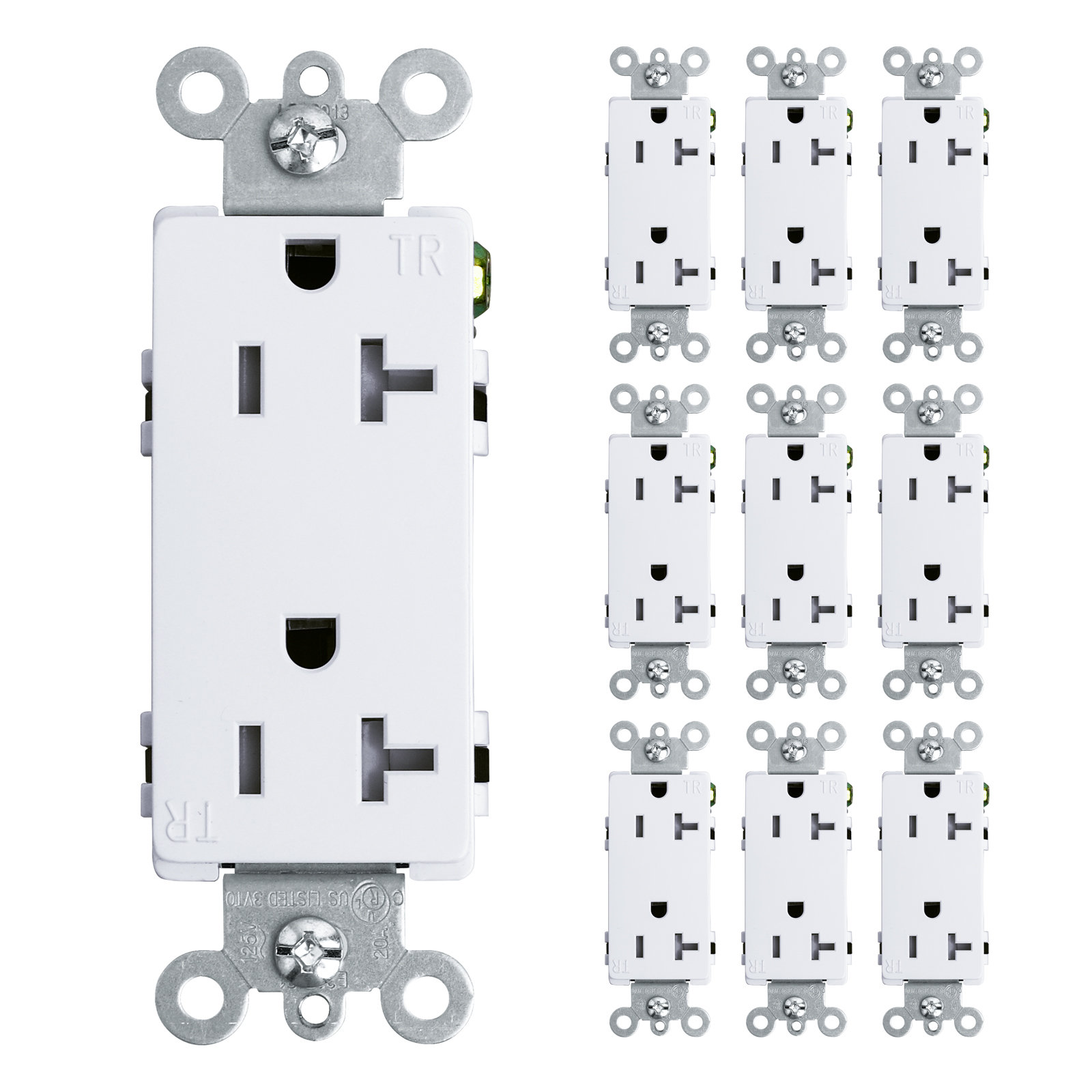 UCOMEN Outlet Decora Duplex Receptacle, 20 Amp, 125 Volt, Tamper ...