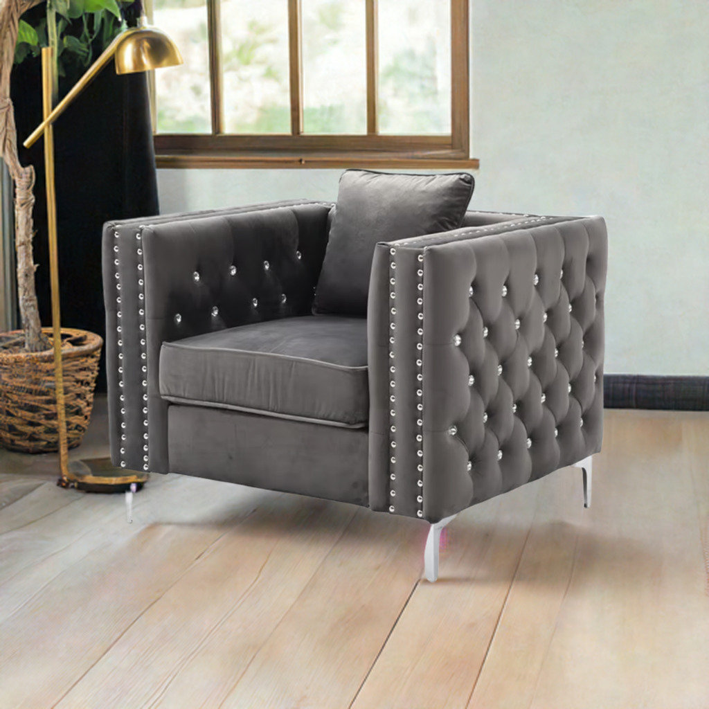 The Classy Home Lyon Grey Velvet Chair - Wayfair Canada