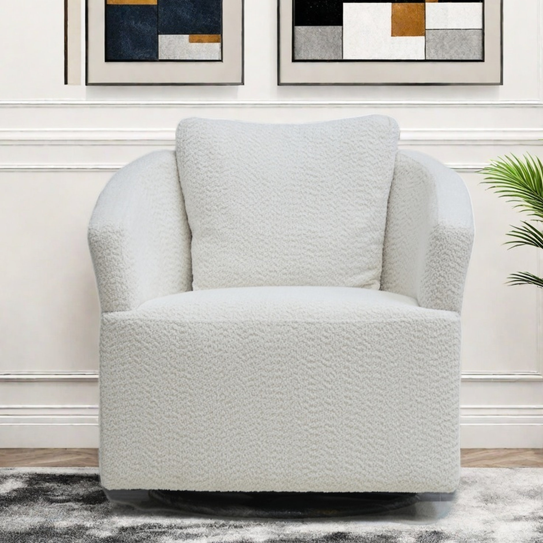Ebern Designs 360 Swivel Study Armchair, Beige Fabric Upholstery For A ...