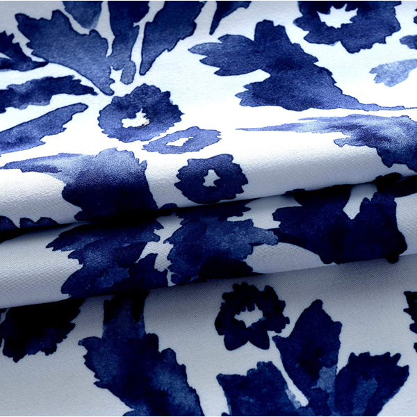 Andover Mills™ Javier Floral Tailored 52" Window Valance in White/Navy ...