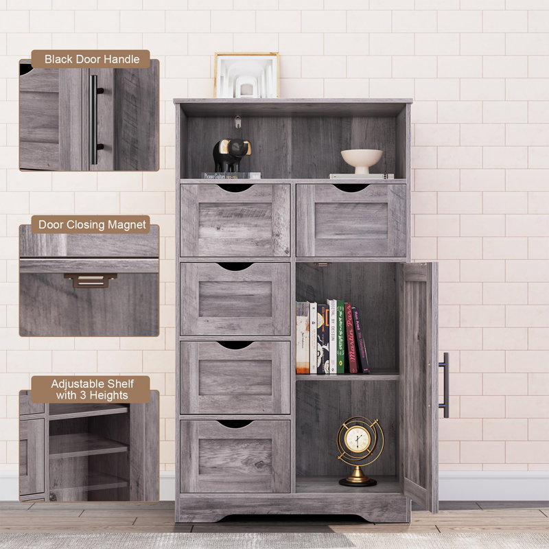 Gracie Oaks 5 Drawers Storage Cabinet With Adjustable Shelves | Wayfair