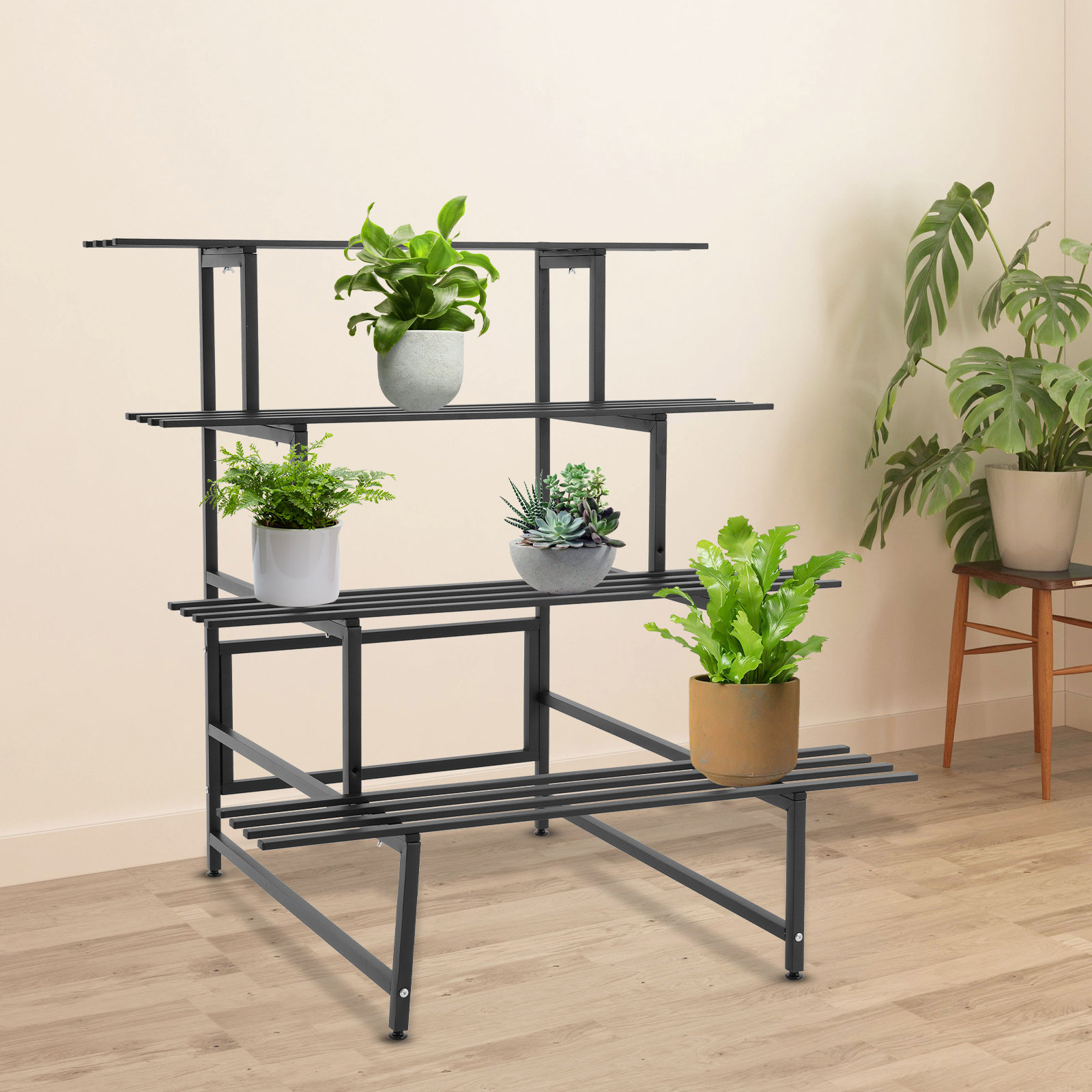 Arlmont & Co. 4 Tier Black Iron Ladder Garden Plant Display Stand | Wayfair