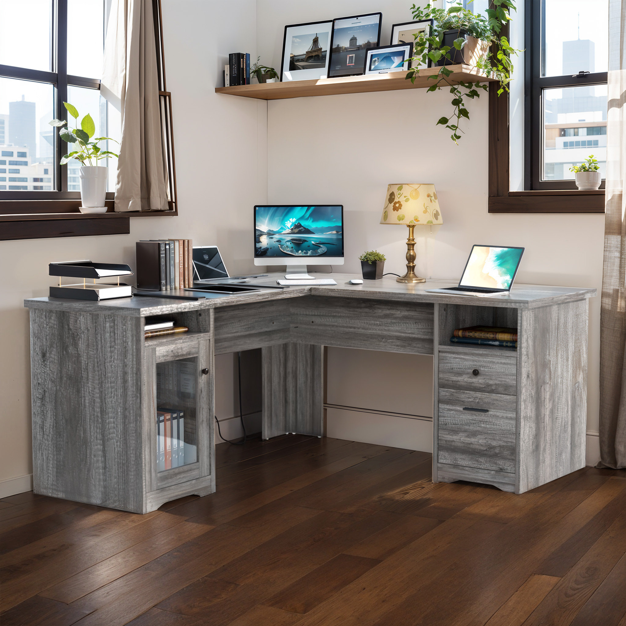 Millwood Pines Donza 60'' L-Shaped Executive Desk with Drawer and Power Outlet & Reviews | Wayfair