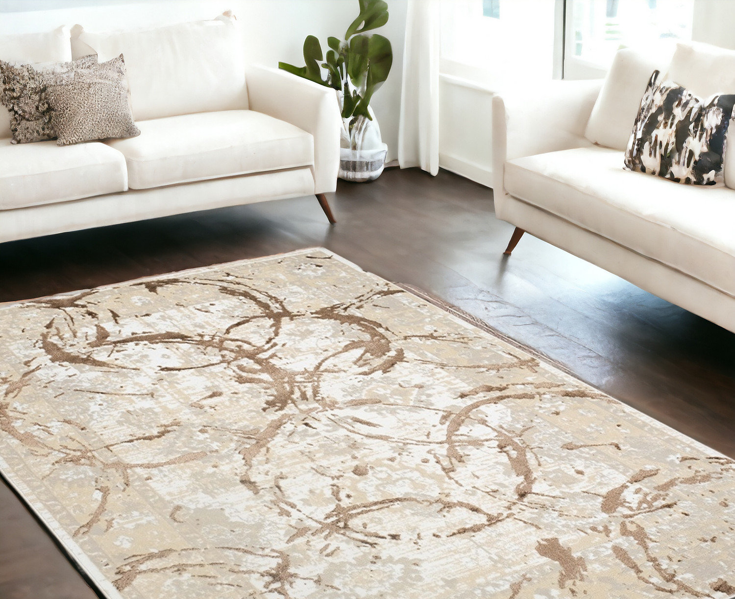 HomeRoots Beige Abstract Area Rug | Wayfair