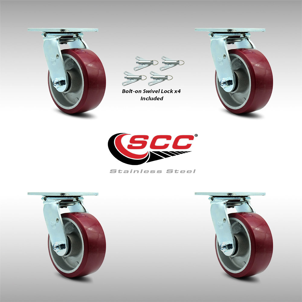 Service Caster 5 Inch SS Poly on Aluminum Swivel Caster Set with Ball ...