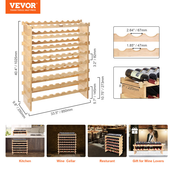 VEVOR 72 Bottle Solid Wood Floor Wine Bottle Rack in Wood | Wayfair