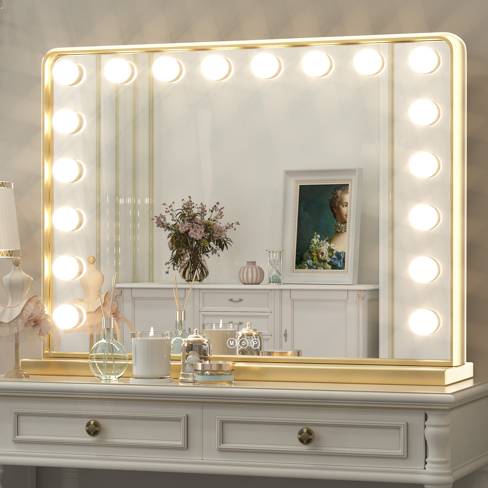 House of Hampton® Jahziyah LED Lighted Hollywood Makeup Mirror Vanity ...