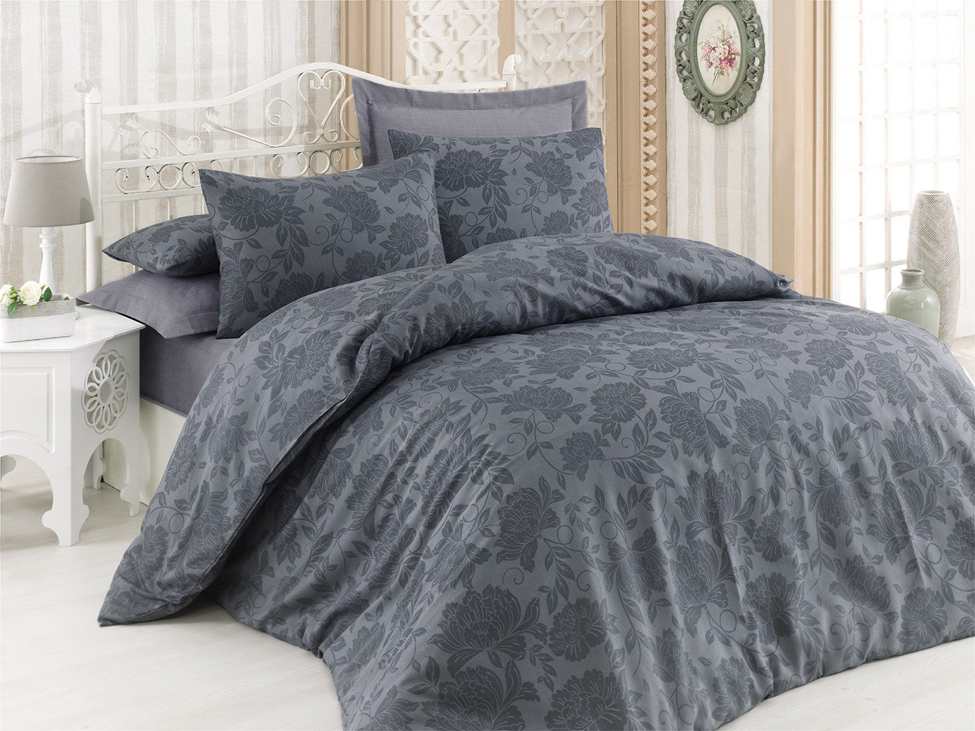 Asir Group INC Elfrieda Anthracite Cotton Blend Duvet Cover Set ...