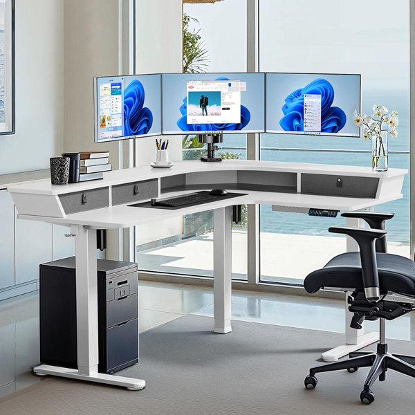 Brayden Studio® Edzel 63″ L Shaped Computer Standing Desk with 3 ...