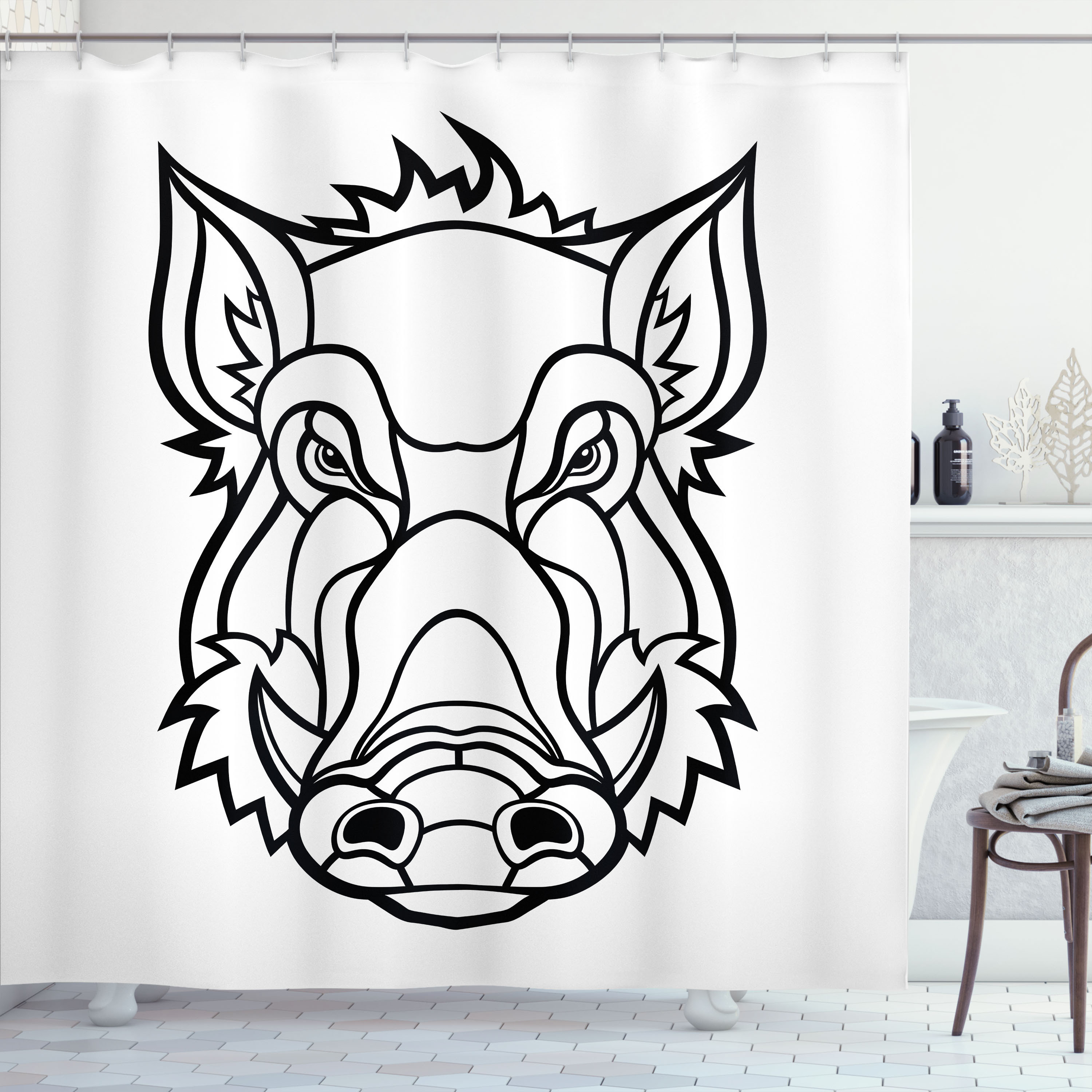 East Urban Home Razorback Shower Curtain Uncolored Wild BoarHead | Wayfair