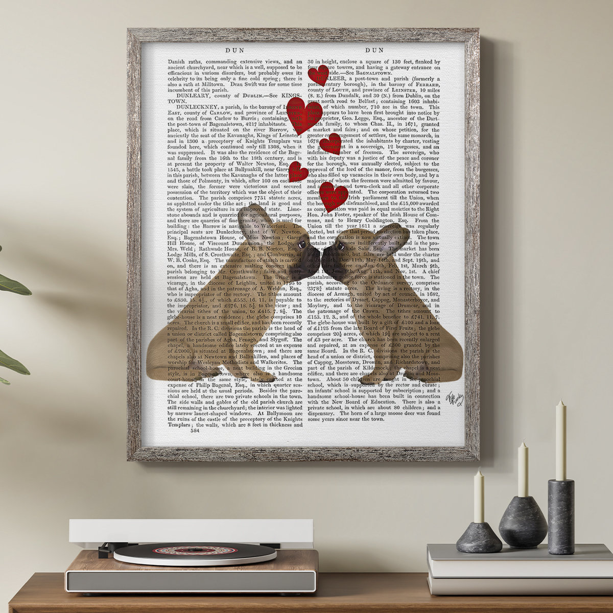 Winston Porter French Kiss and Hearts Framed Print - Solid Wood | Wayfair