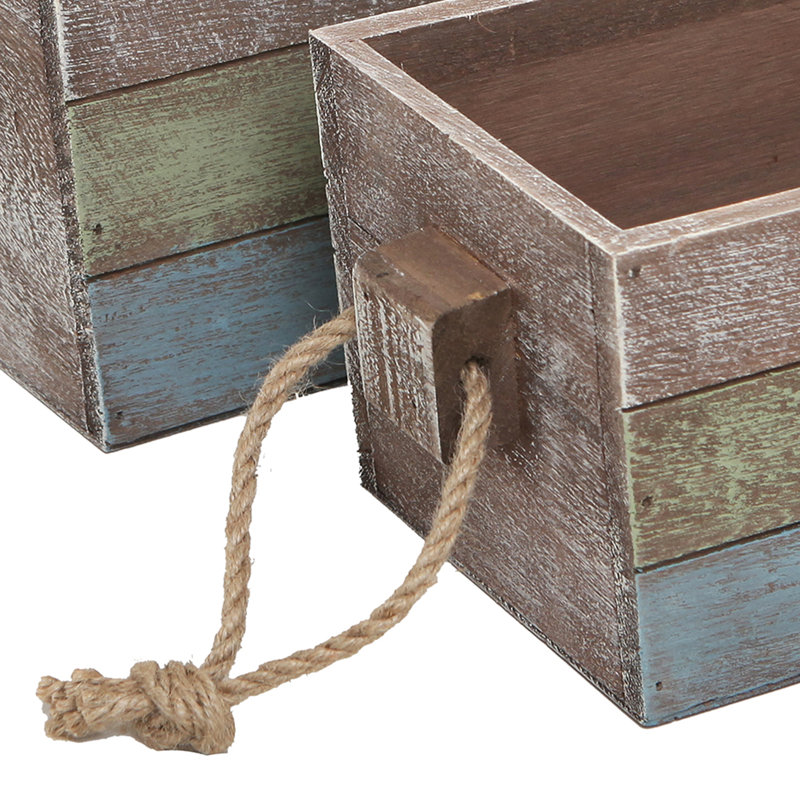 Longshore Tides Boxes with Rope Handles Solid Wood Crate & Reviews ...