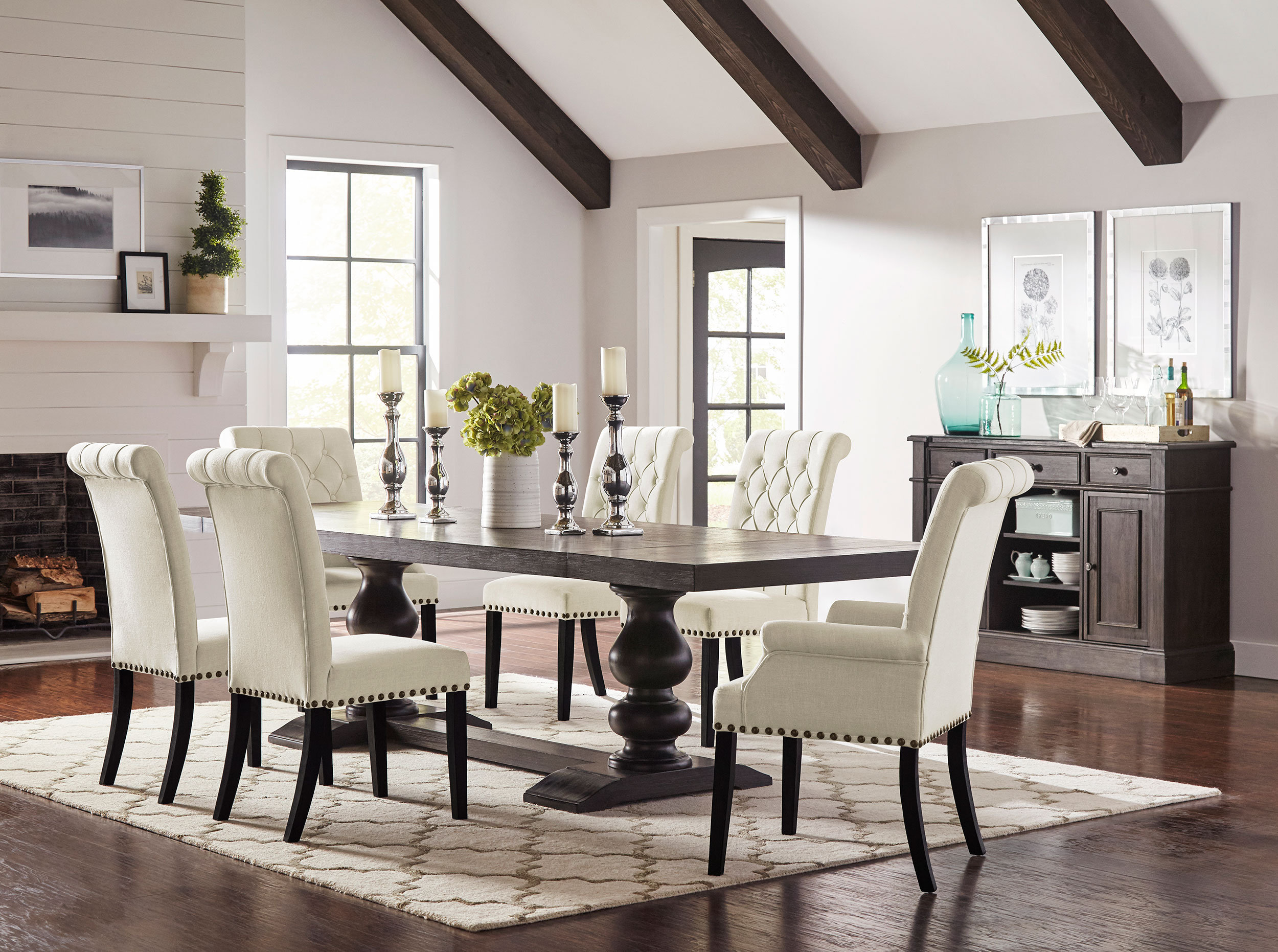 Charlton Home® Etzio Rectangular Dining Table Set Distressed Noir | Wayfair