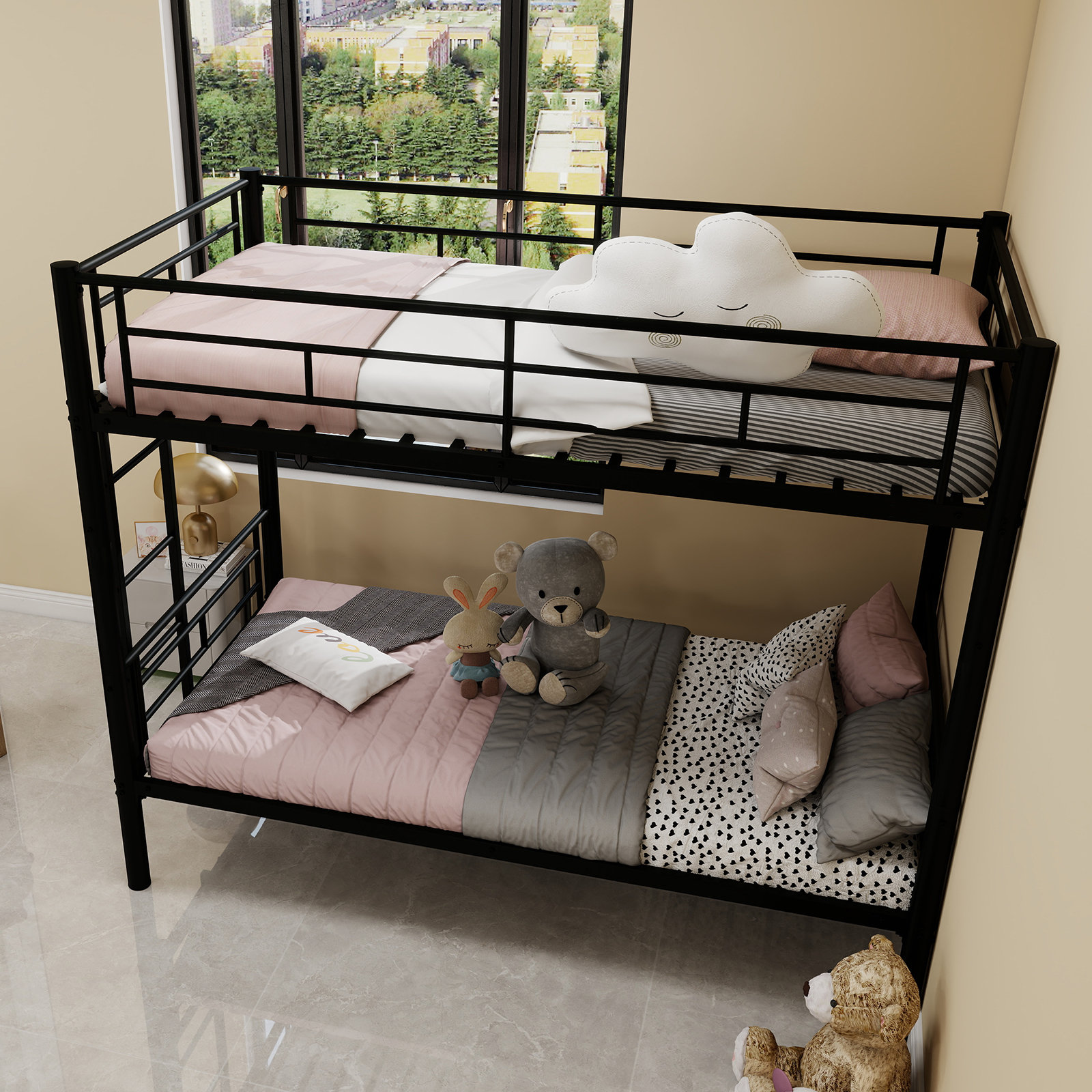 Latitude Run® Twin Over Twin Metal Bunk Bed For Kids Boys Girls,Metal ...