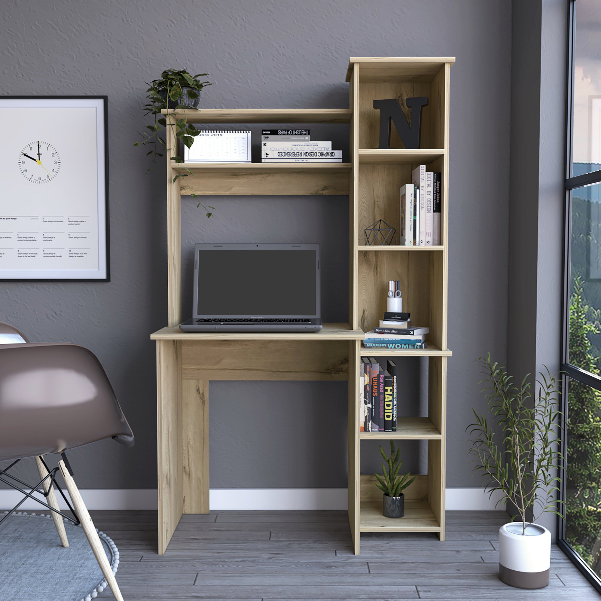 George Oliver Writintg Desk, Two Superior Shelves, Five Cubbies -Light ...