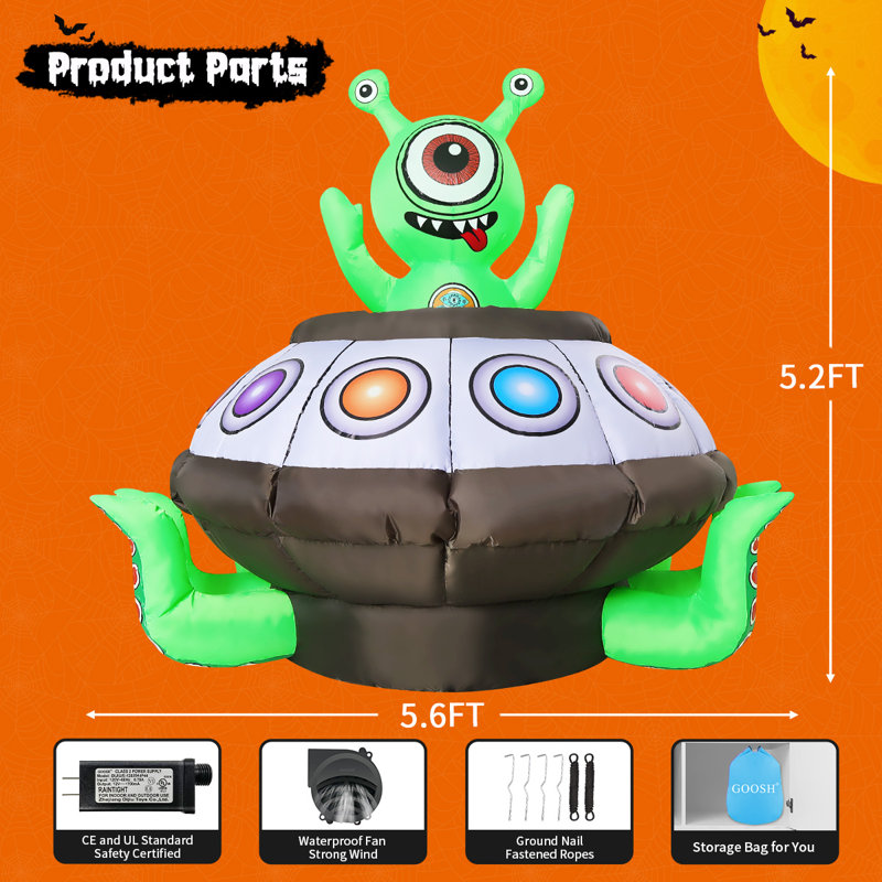 The Holiday Aisle® Halloween Inflatables 5.2 Ft Animated Alien ...