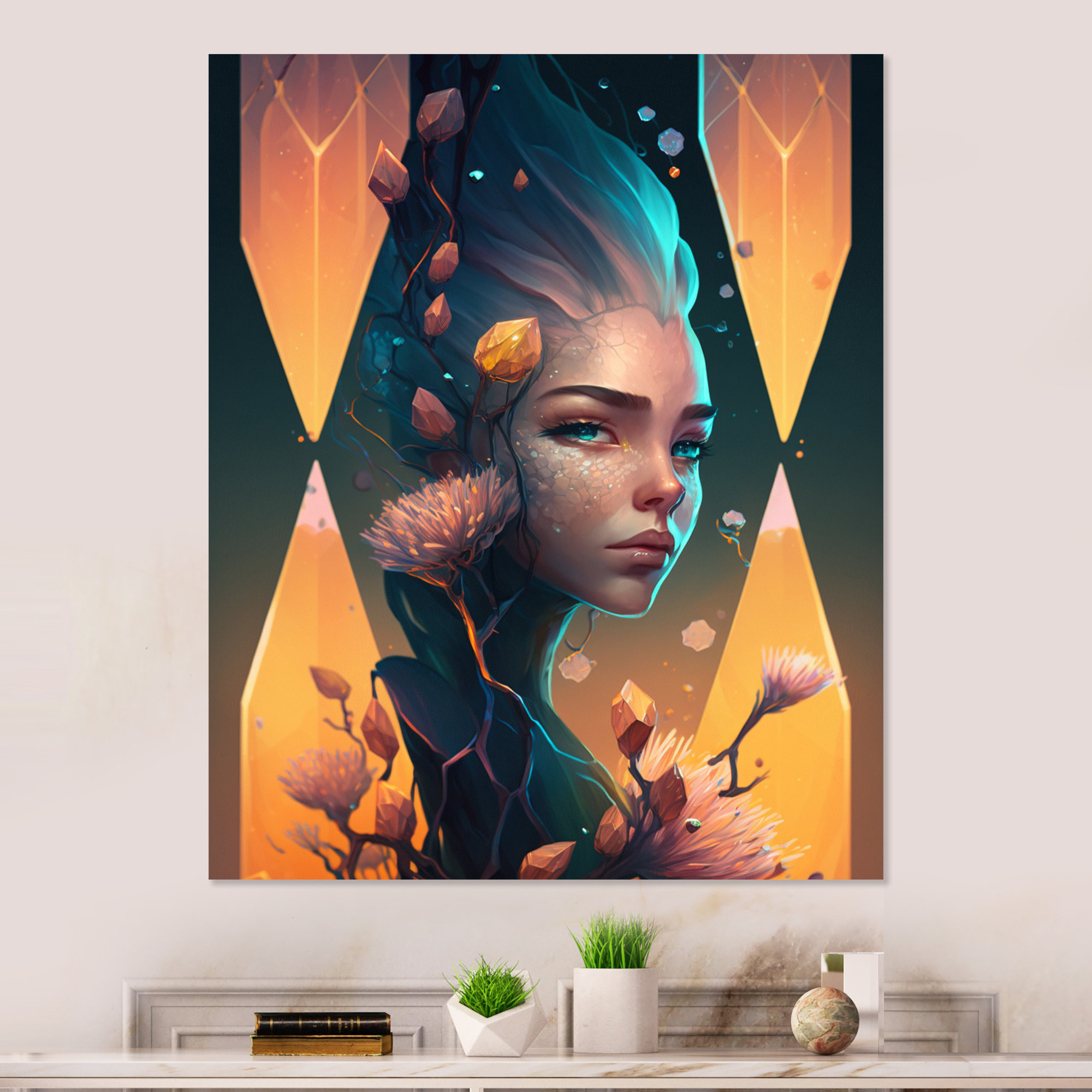 Wildon Home® Woman Portrait With Flowers 5 Hexagon Woman Portrait With ...