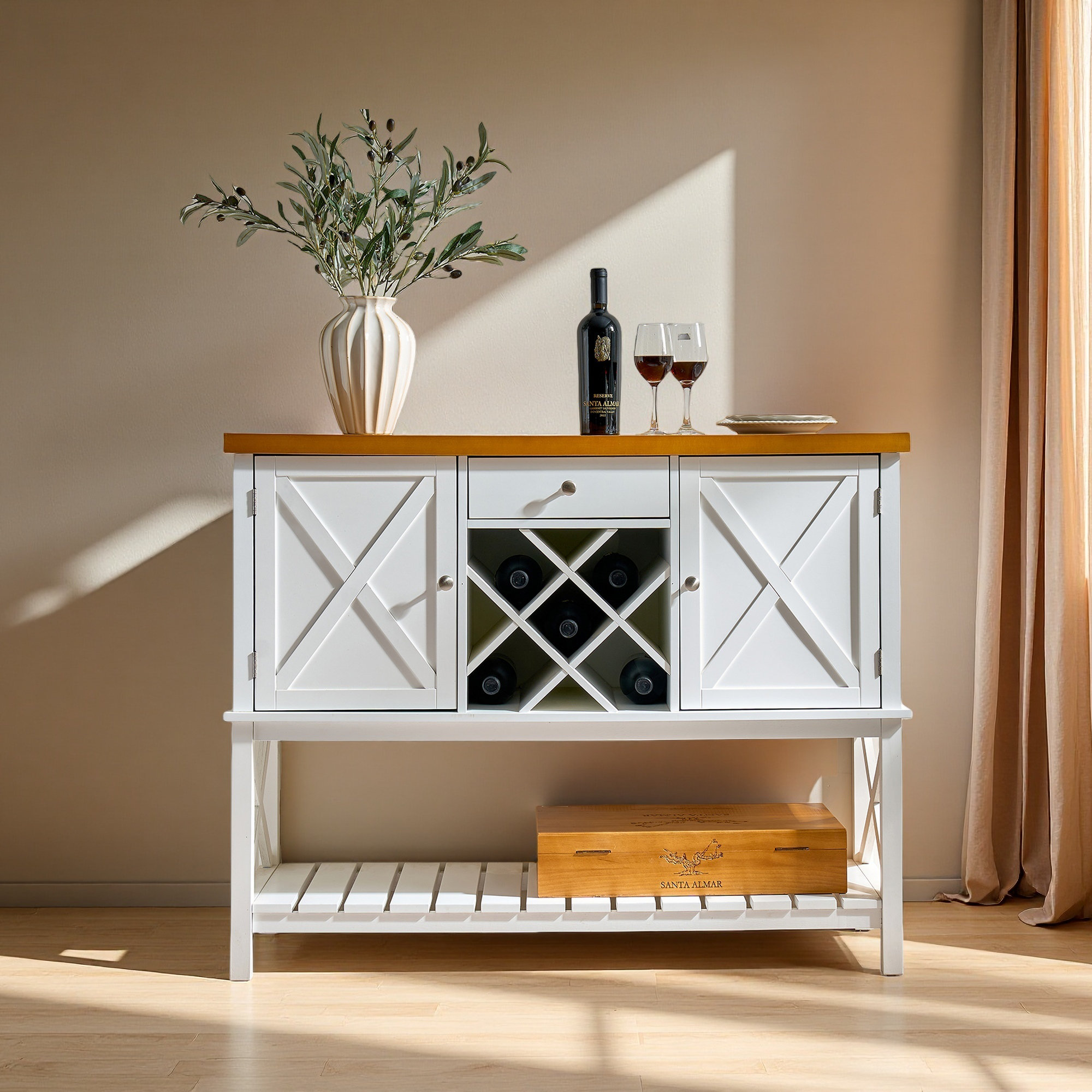 Gracie Oaks Bar Cabinet Console Table With 2-Door Cabinet & 1 Drawers ...