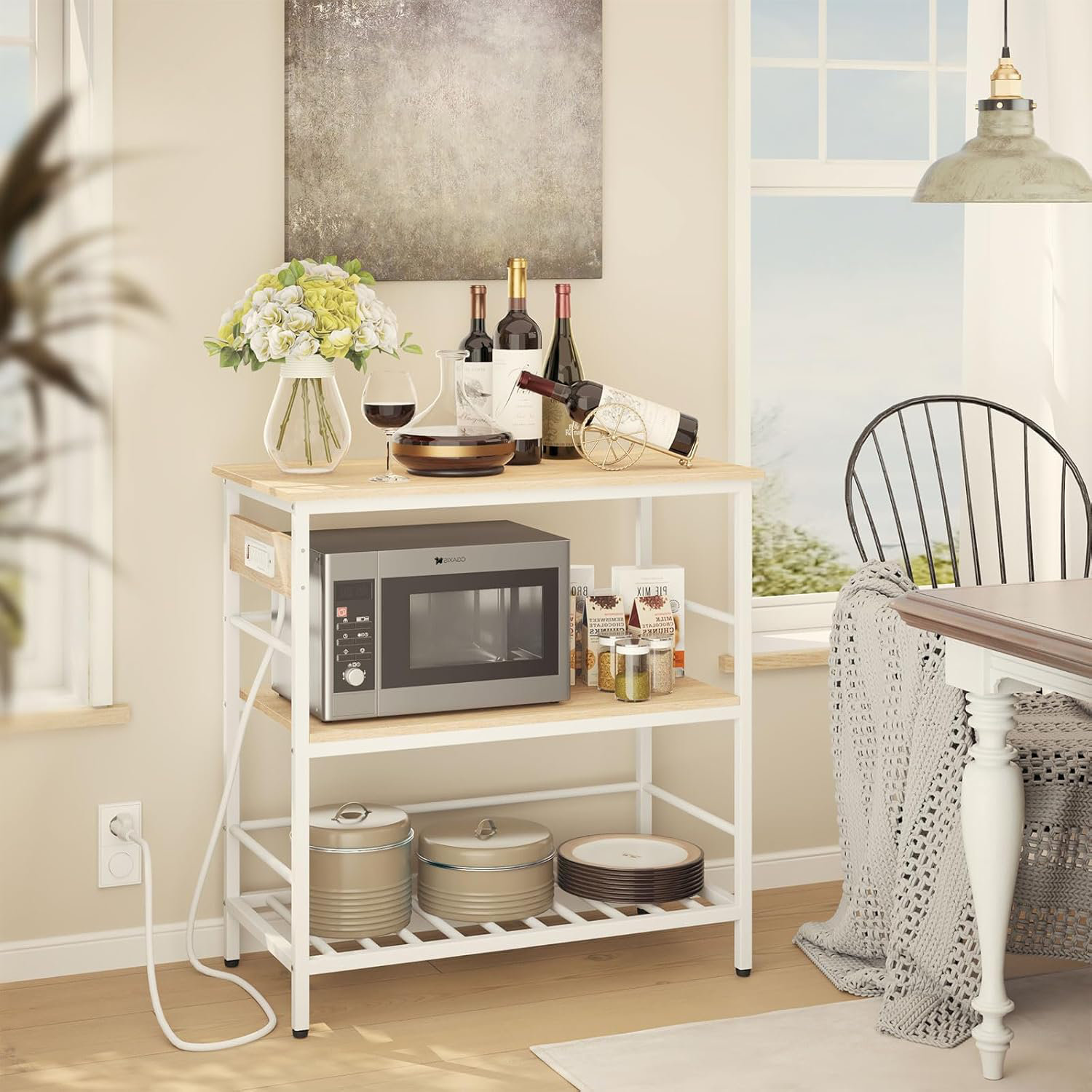 17 Stories Kitchen Island Cart With Power Outlet, Large Worktop ...