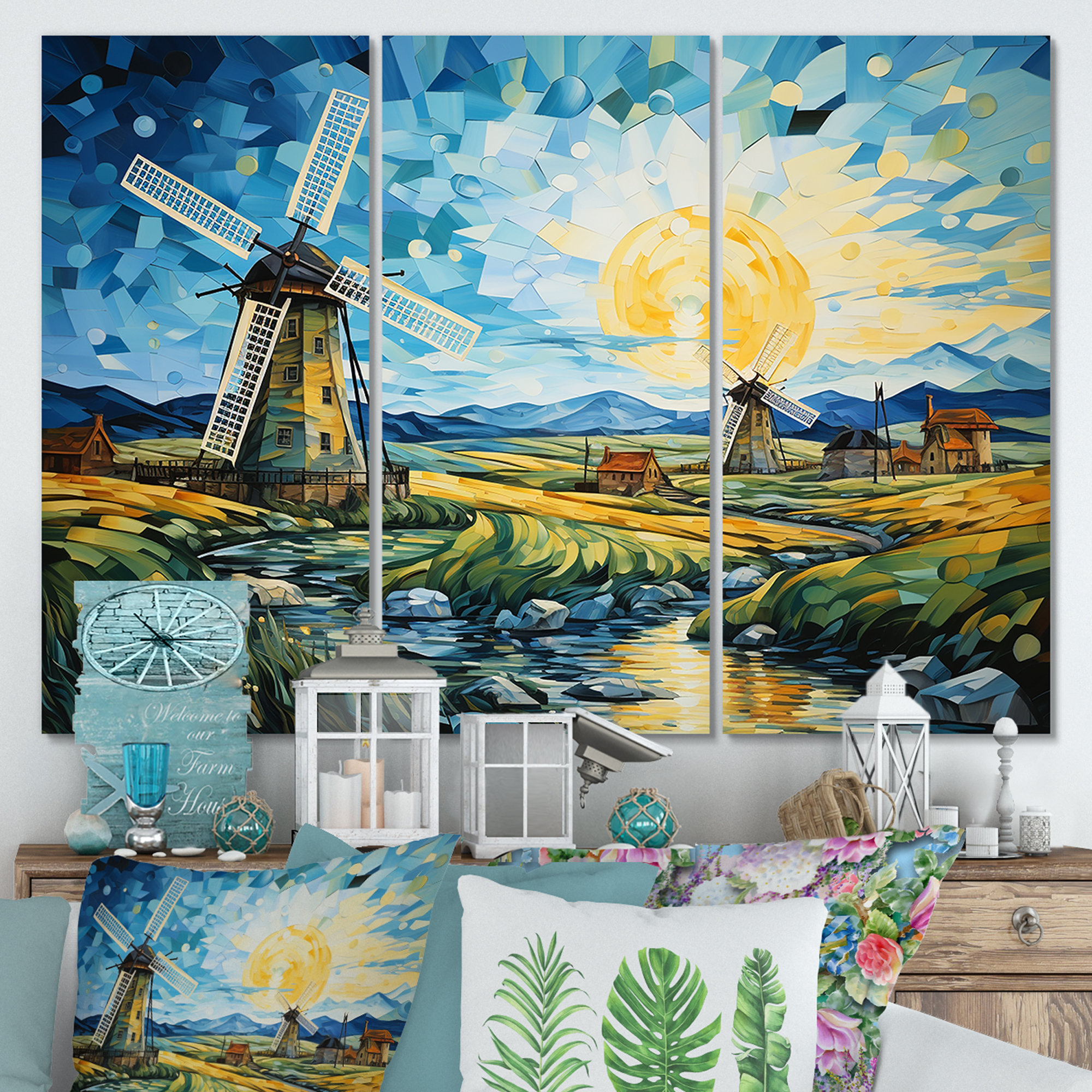 Latitude Run® Blue Calm Windmill Meadows - Wind Turbines Wall Art | Wayfair