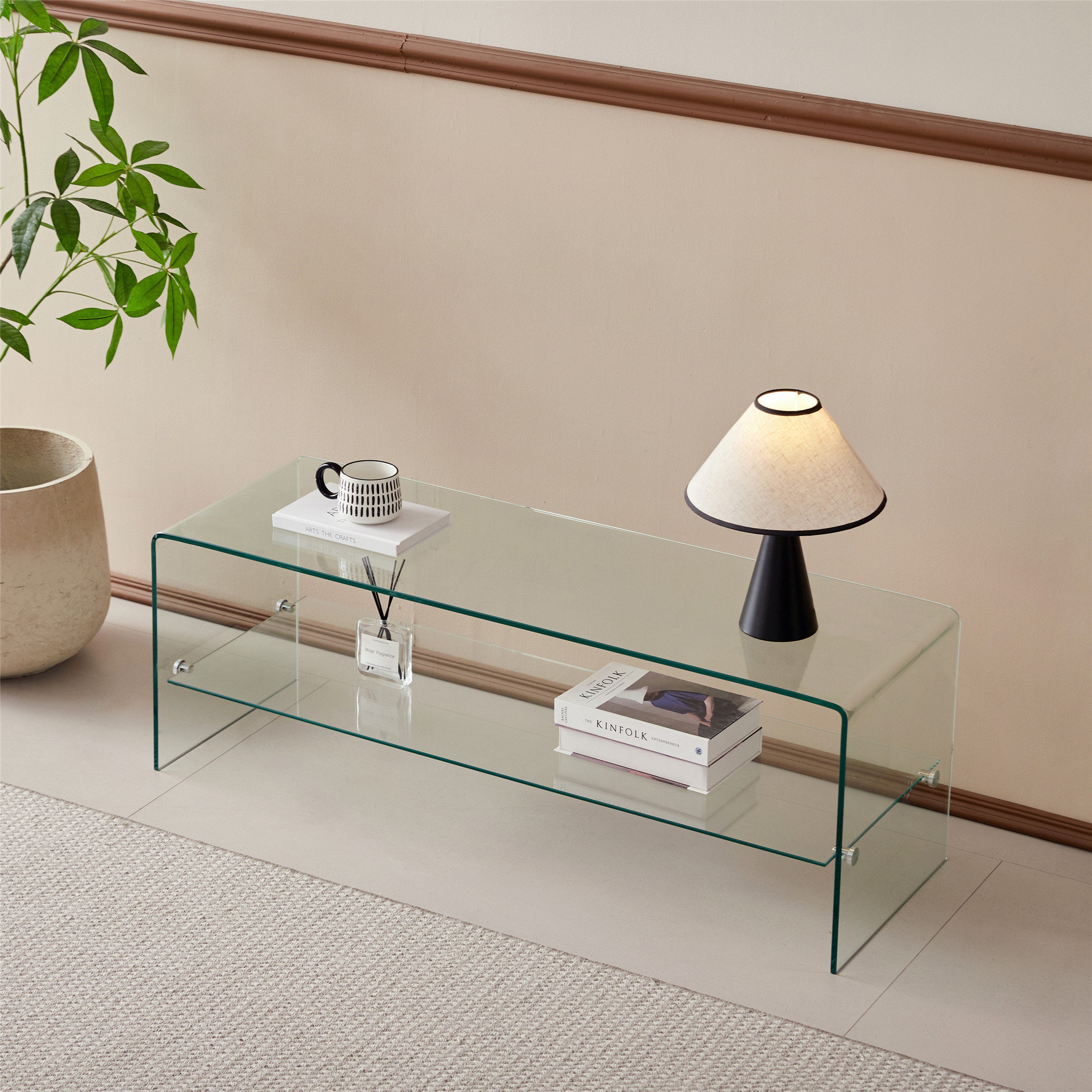 Ivy Bronx Versatile Tempered Clear Glass TV Table for Various Rooms and ...