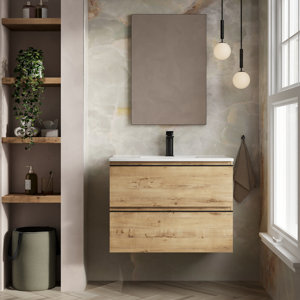 Latitude Run Bethene 800mm Ostippo Oak Wall Hung Vanity Unit With Lira ...