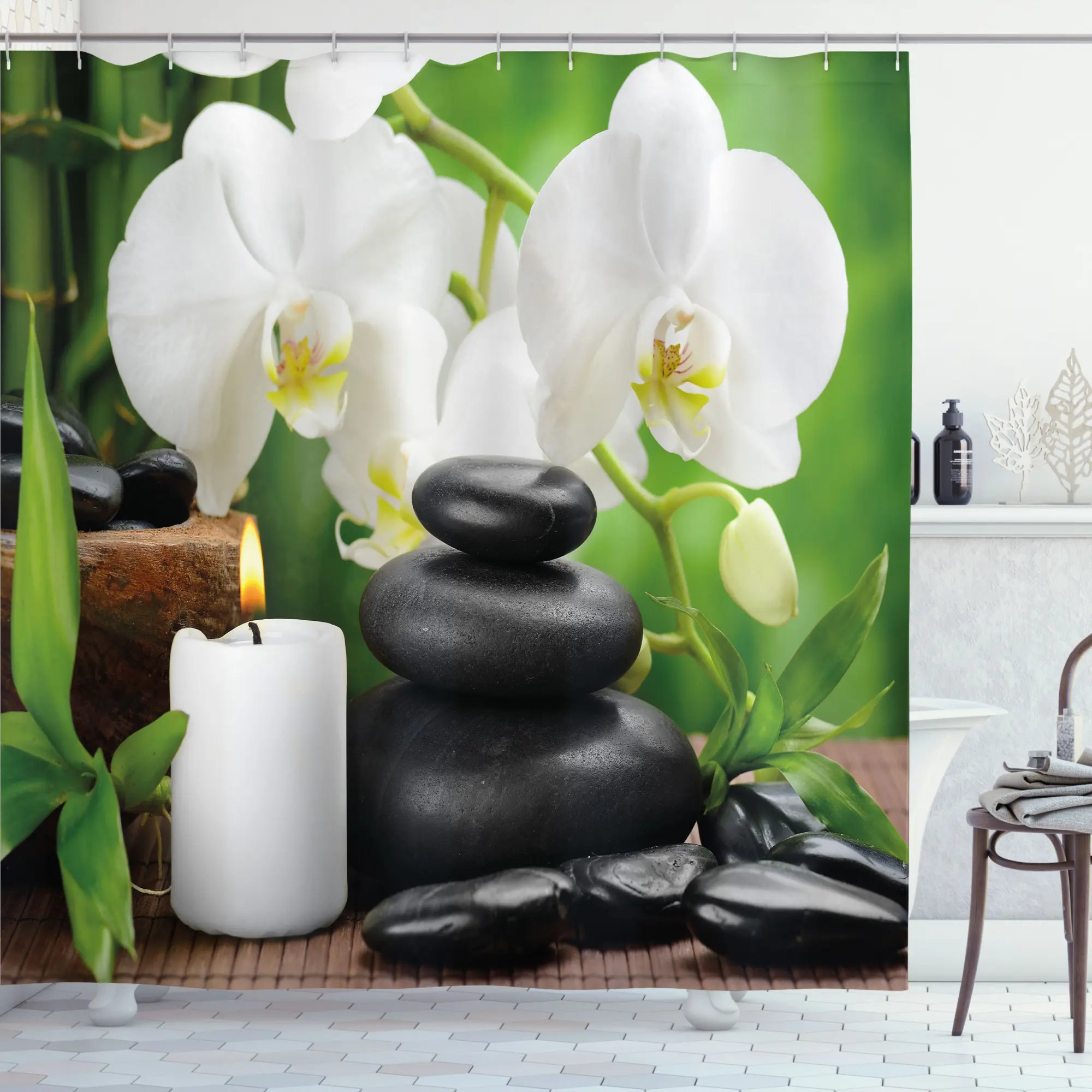 Ambesonne Zen Hot Massage Stones with Orchid Candles and Magnificent ...