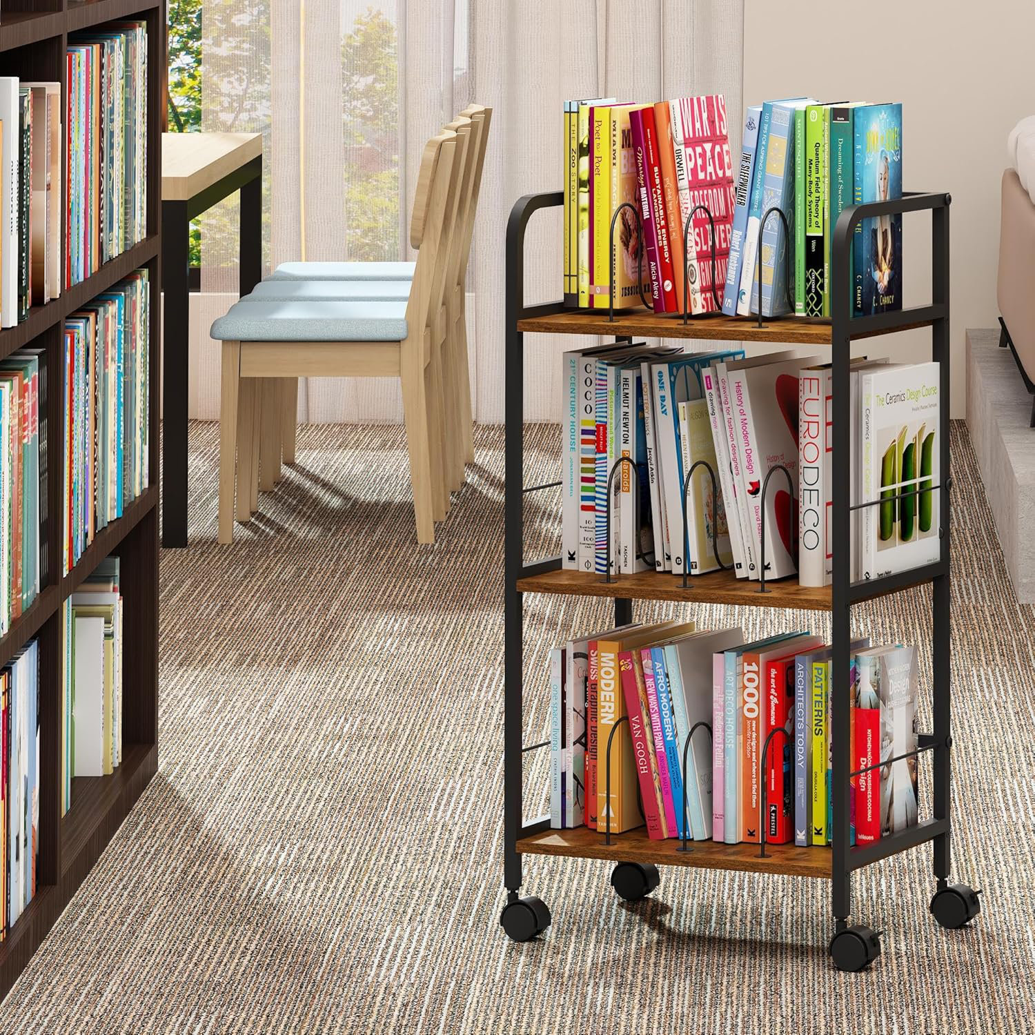 Elaine Mercure Rolling File Cart With Adjustable Dividers, 3-Tier Book ...