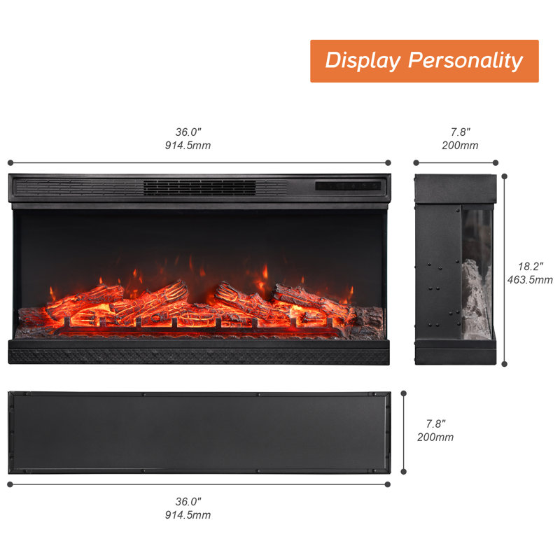 Symple Stuff 12 Colors Glass Fireplace, 36 Inch Black | Wayfair