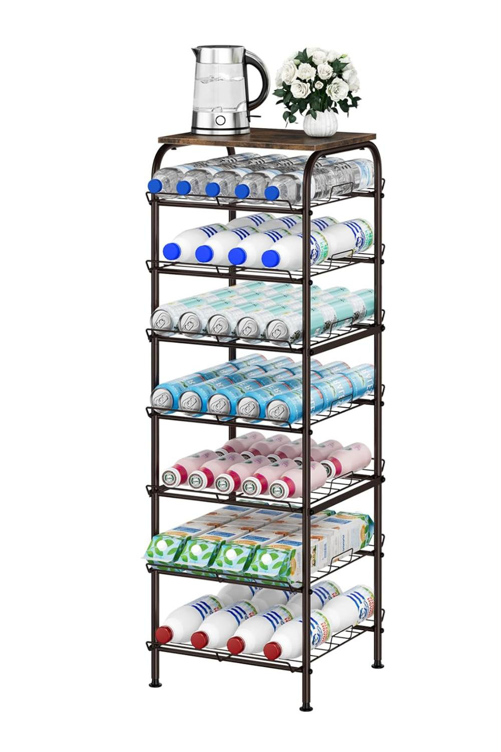 17 Stories 7 Tier Free Standing Water Bottle Storage Rack Metal Water ...
