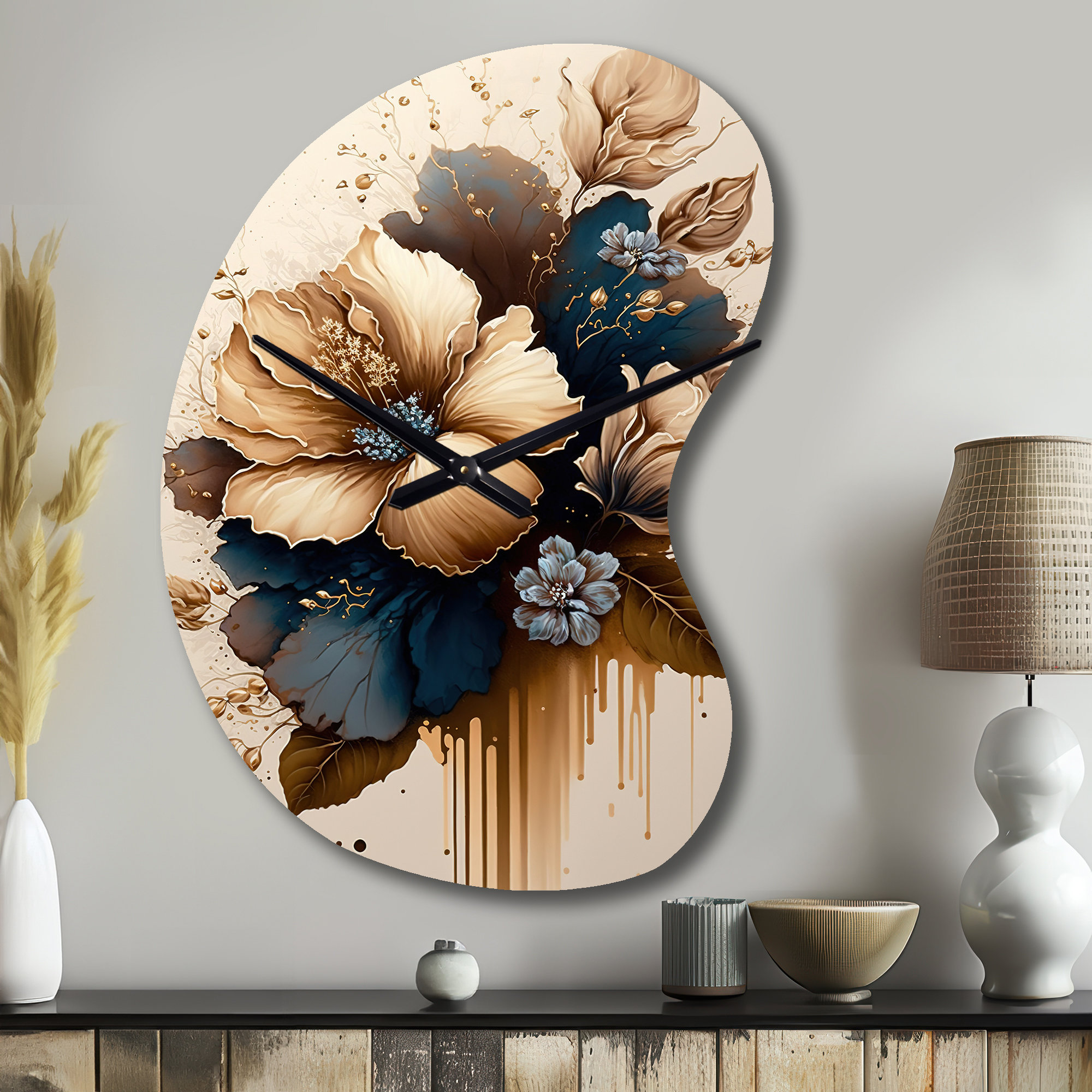 Design Art Brown And Blue Hibiscus Bouquet III - Boom Shape Hibiscus 3D ...