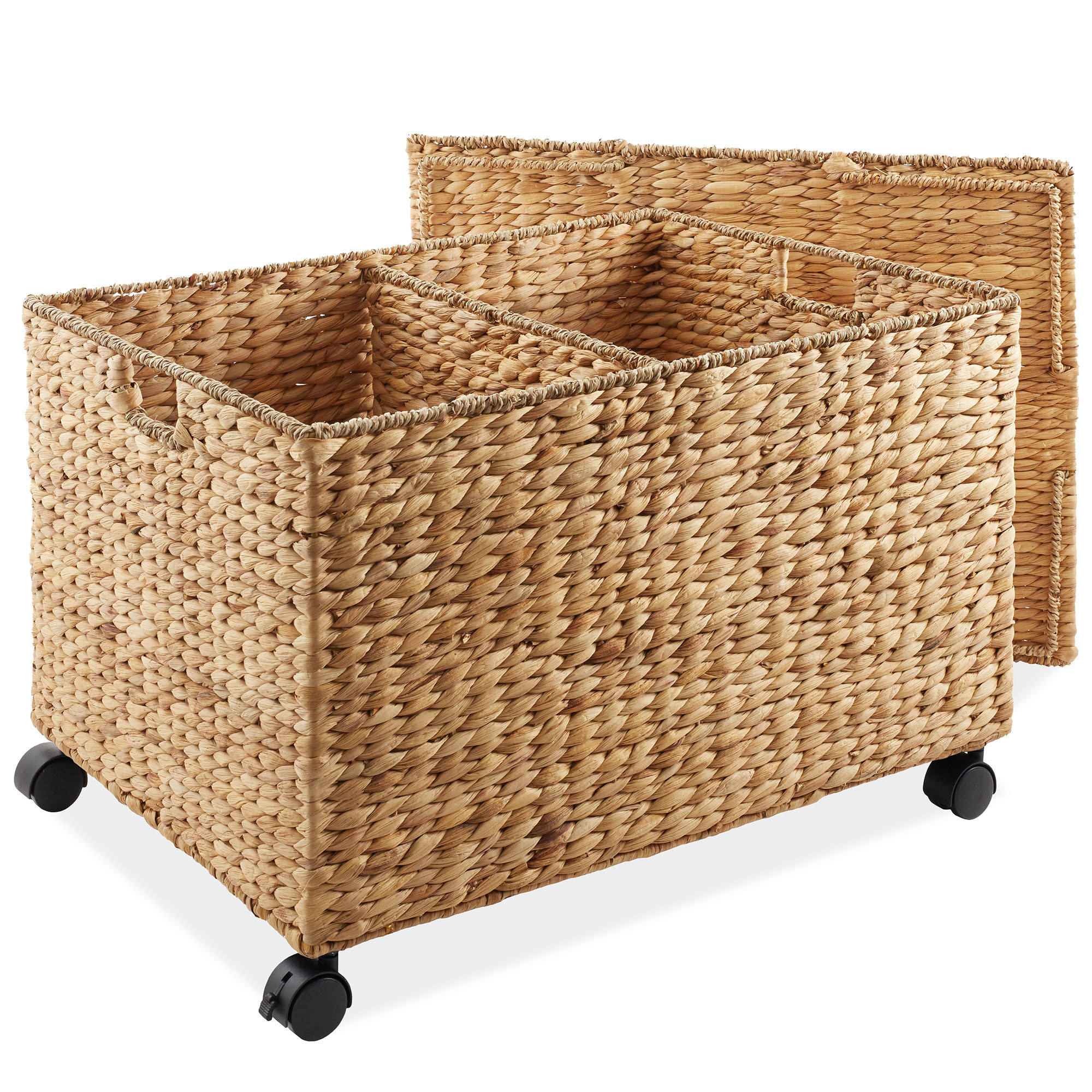 Casafield Water Hyacinth 2-Section Rolling Storage Basket with Lid ...