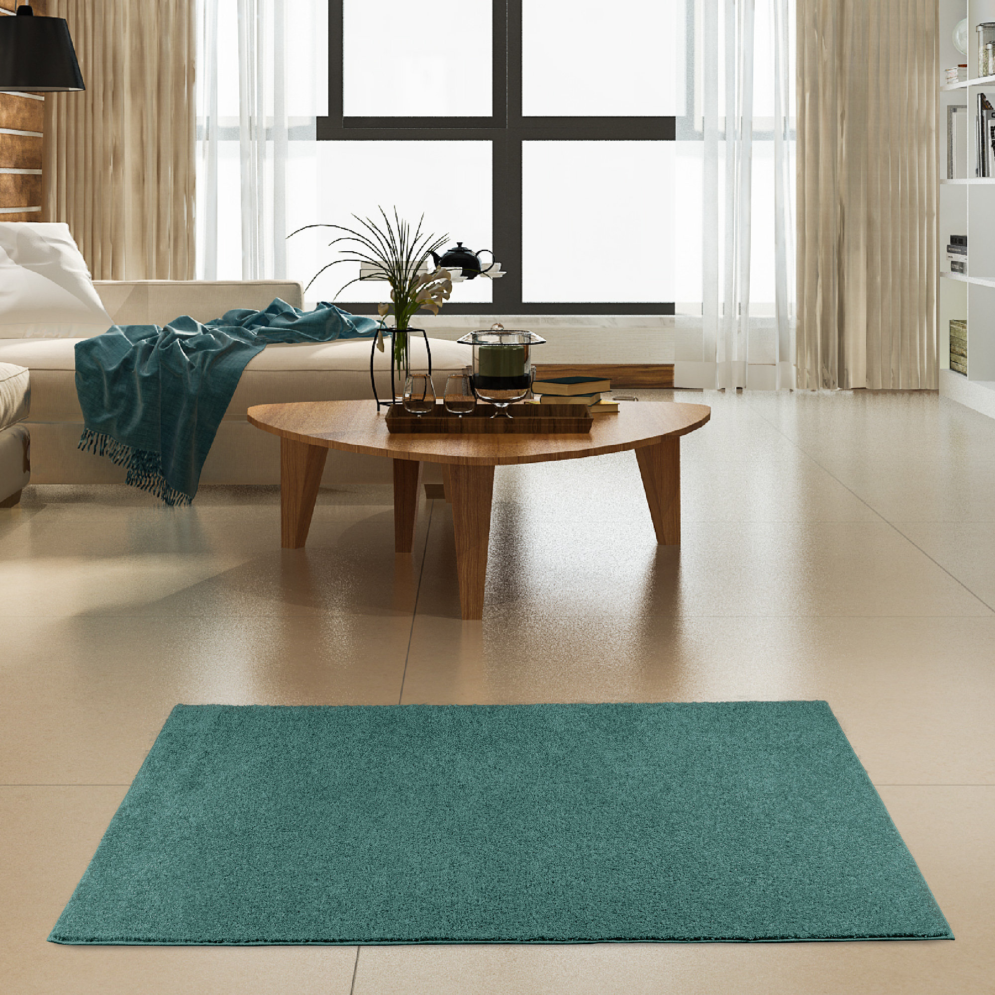 Eider & Ivory™ Modern Plush Pet and Kids Friendly Solid Colour Teal Area Rugs, Stain & Fade ...