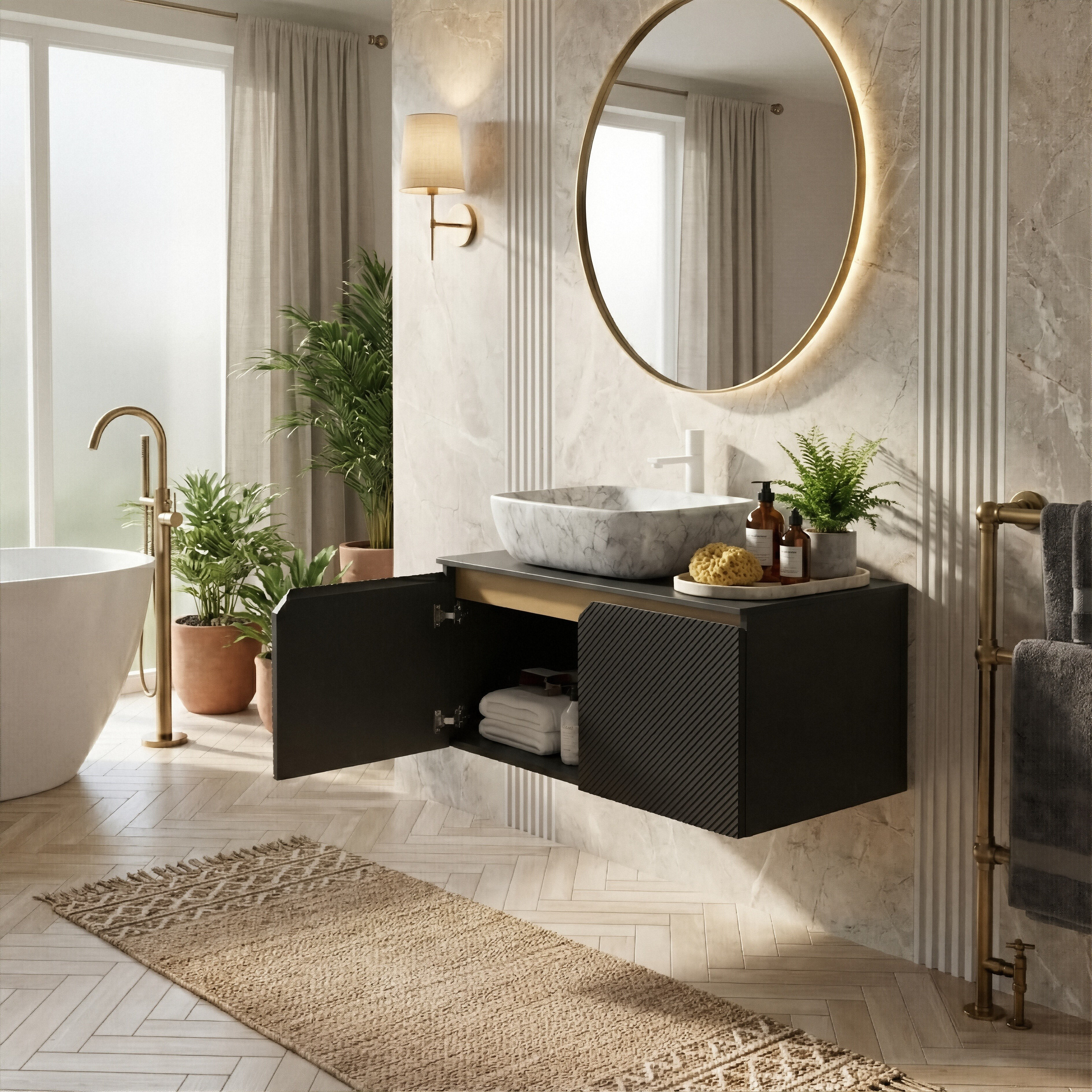 Winston Porter 36" Wall-Hung Bathroom Vanity Set, Plywood Construction ...