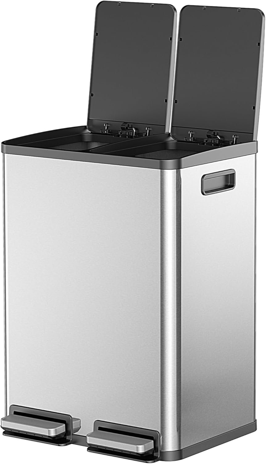 SOSHNA Compartment Trash Can, 2 x 8 Gallon Recycling Bin with Soft ...