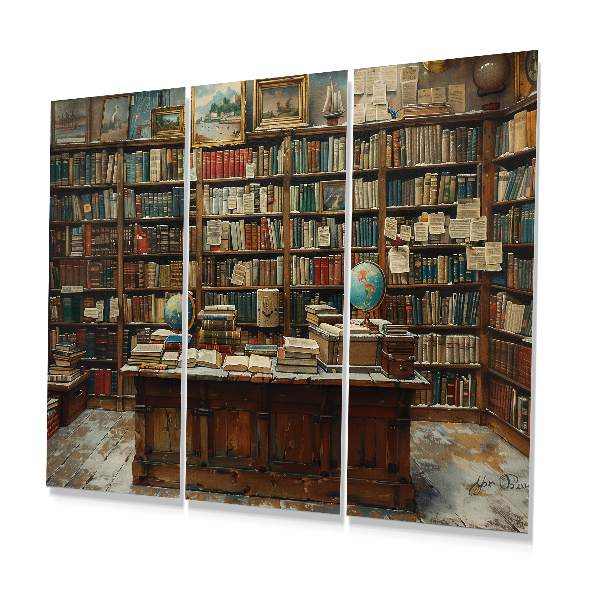 Design Art Brown Beige Vintage Library Books Wonder - Libraries Wall ...