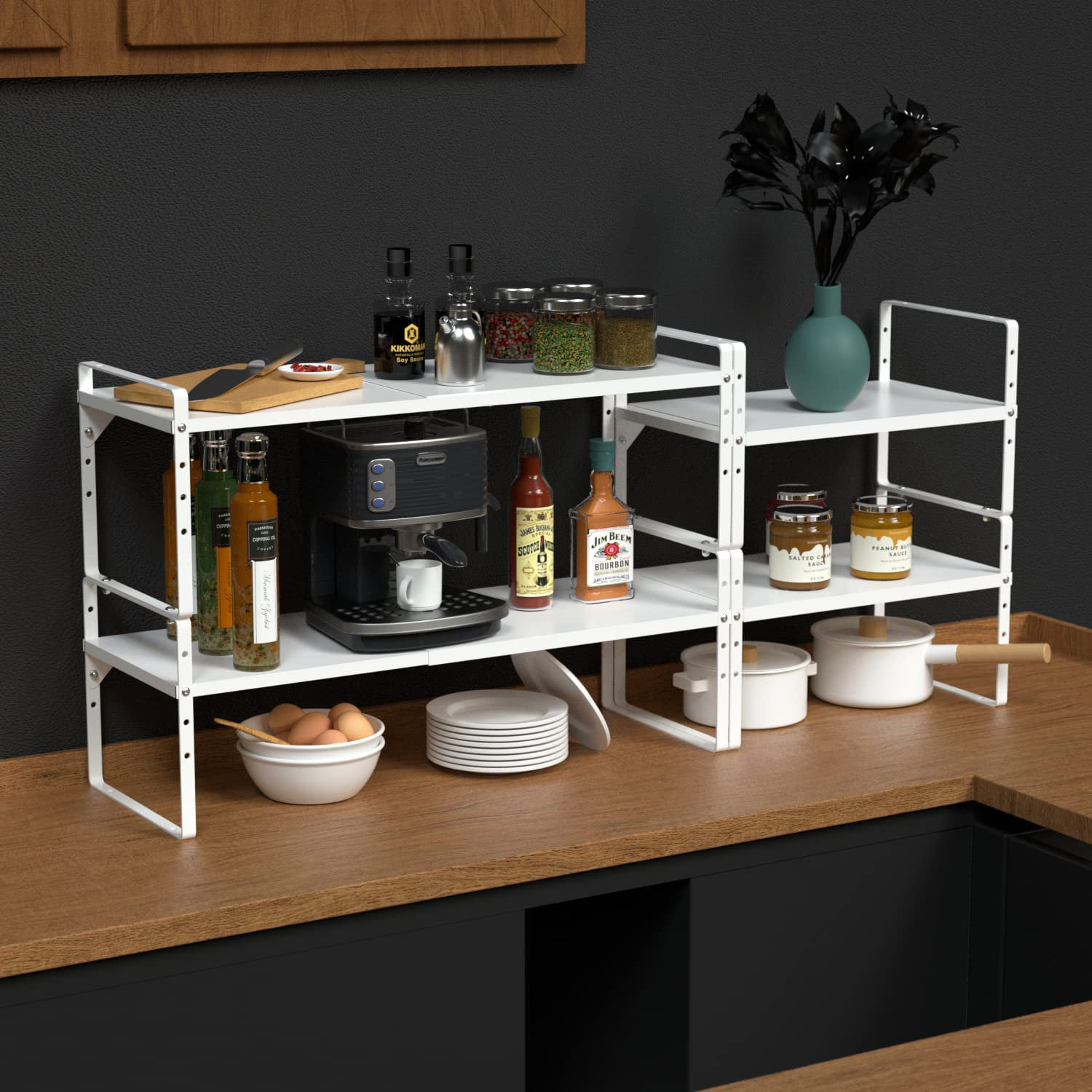 Prep & Savour Expandable Cabinet Shelf Organizer - Adjustable Stackable ...