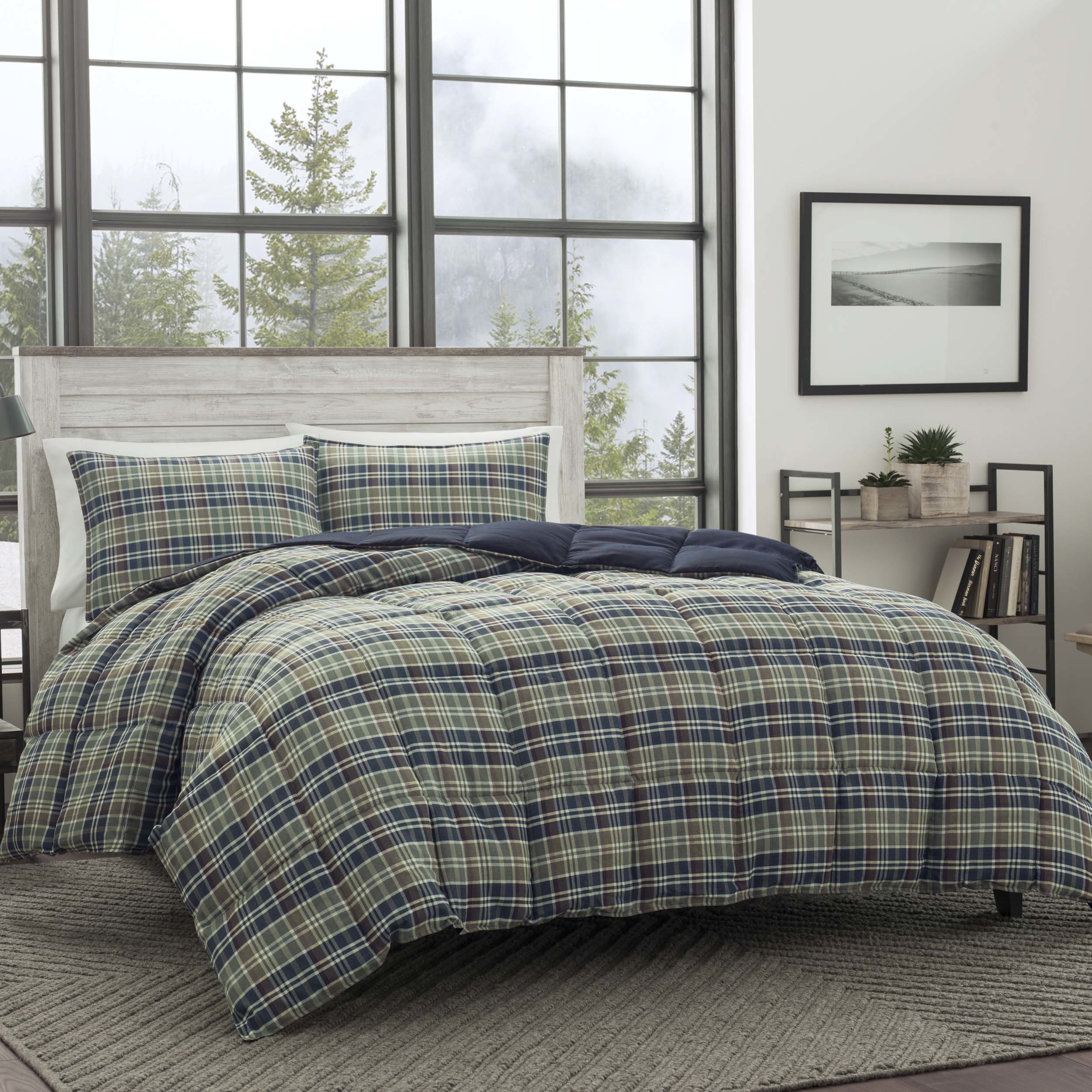 Eddie Bauer Rugged Plaid Down Alt Reversible Navy Comforter Set ...