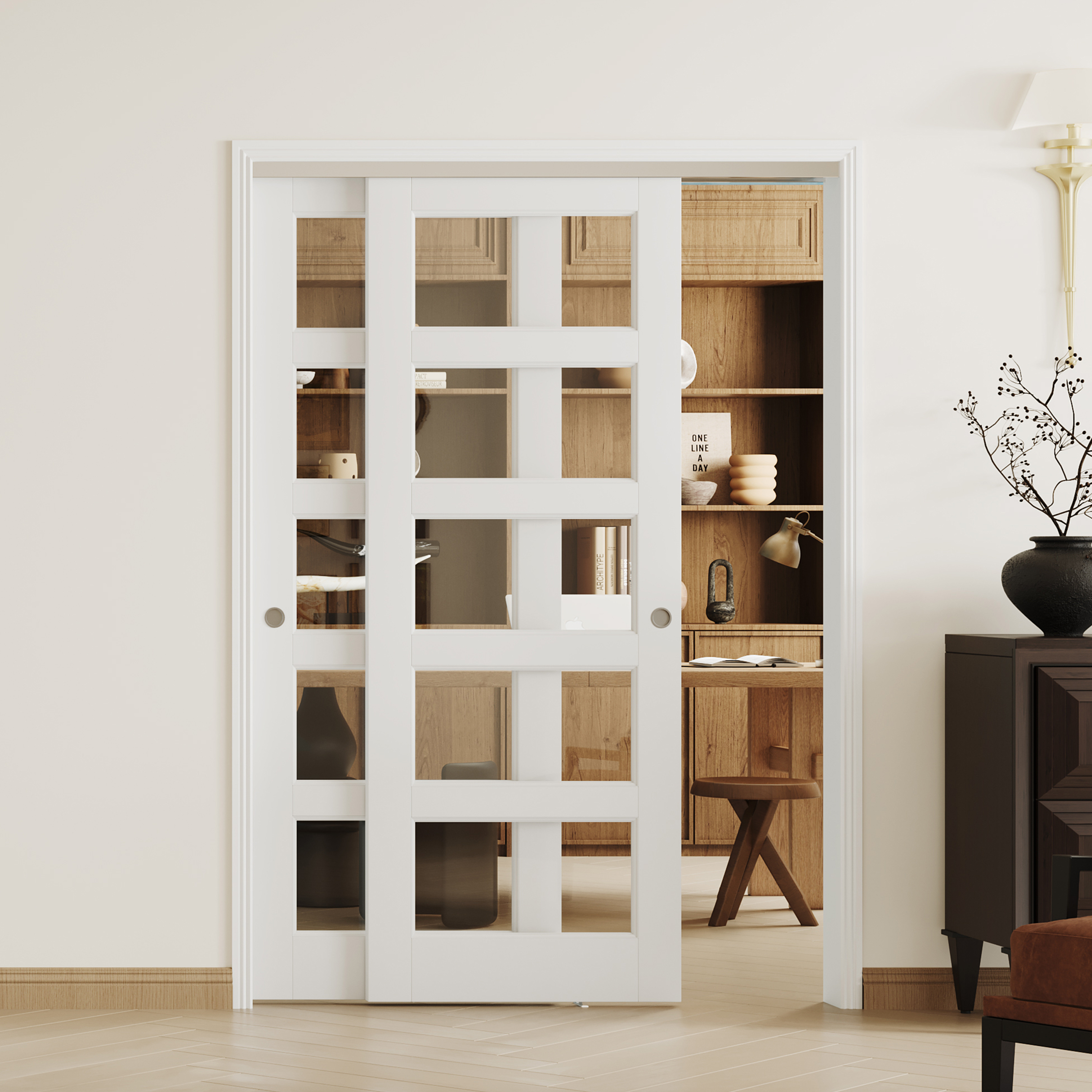 DOOOLI 2 MDF Interior Slab Doors With Aluminium Hardware Bypass Sliding ...