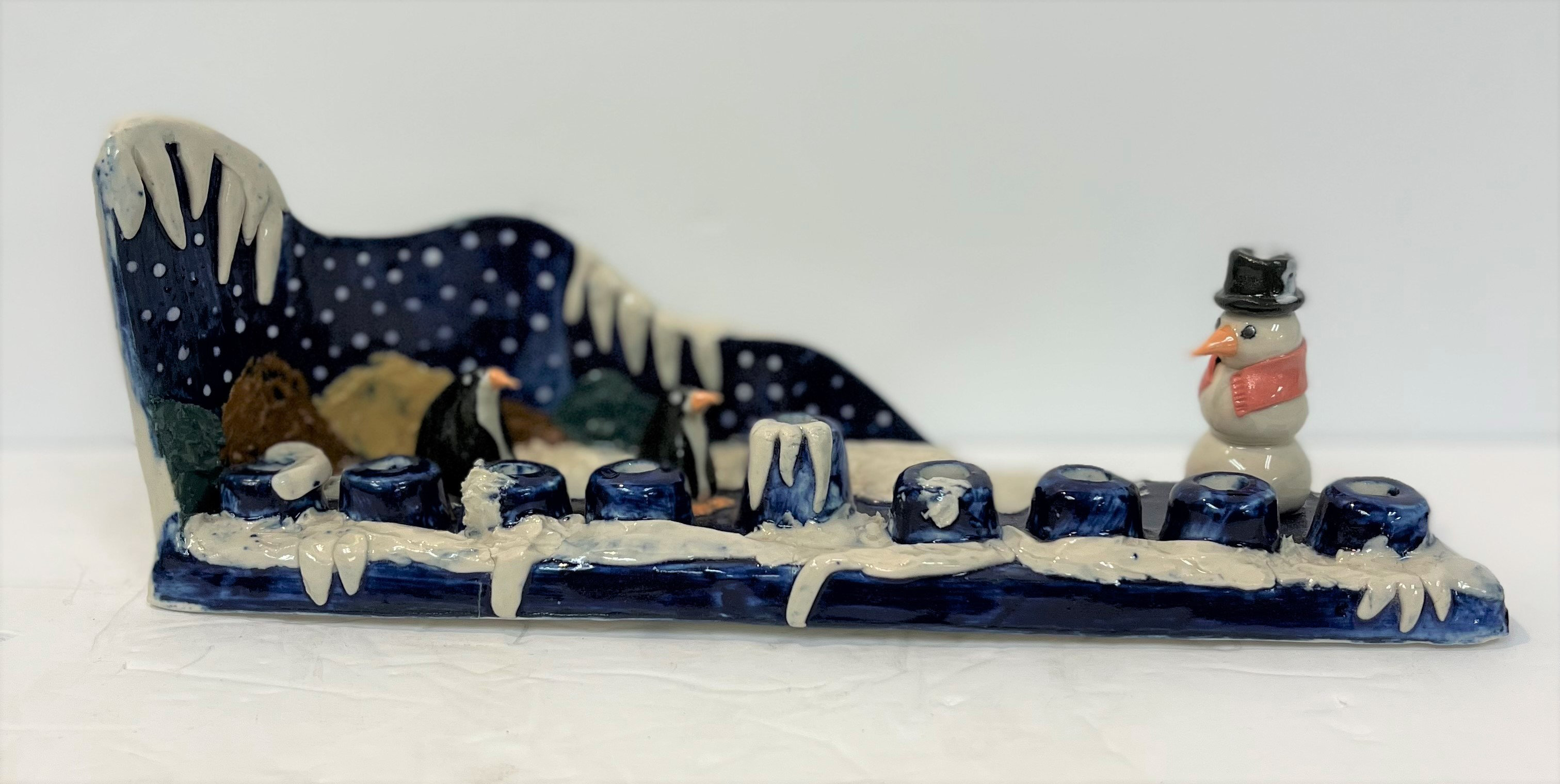 The Holiday Aisle® Winter Wonderland Ceramic Menorah With Snowman ...
