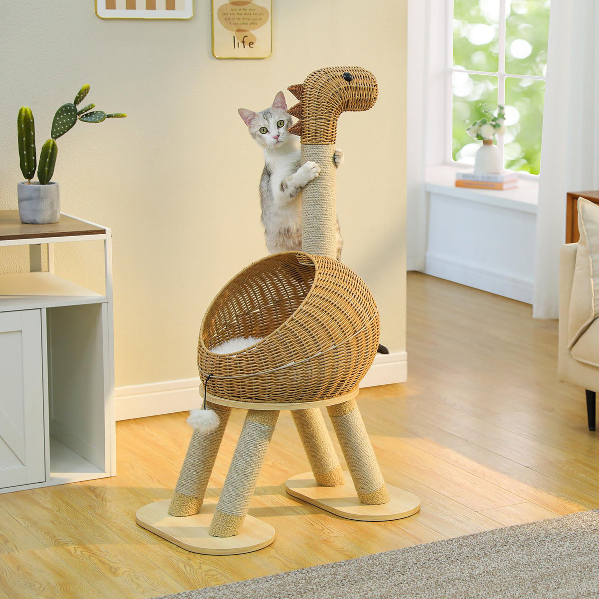 Dakota Fields 46-inch wicker cat dinosaur tower with scratching post ...