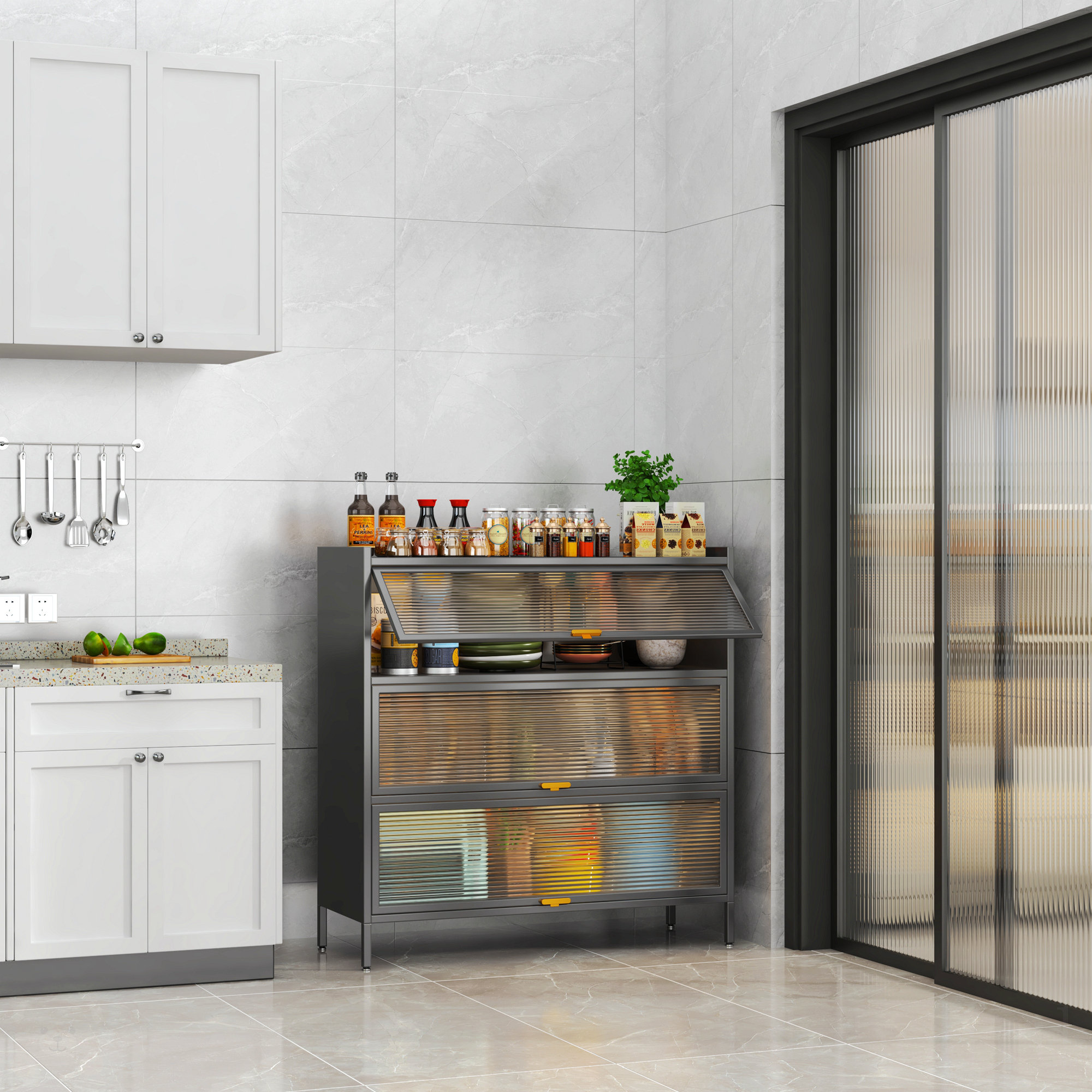 Latitude Run® 3 Tier Pantry Storage Cabinet Baker Racks For Kitchen ...