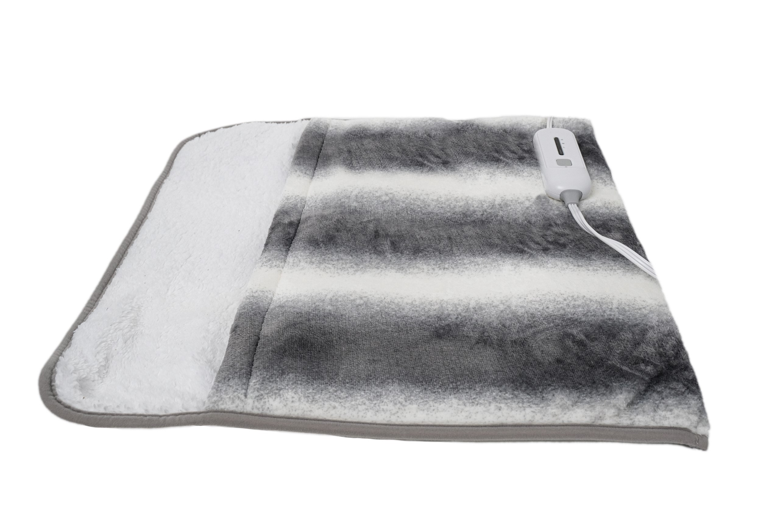 Luxe Heated Throws Grey/White Faux Fur Heated Pad With Auto Shut-Off ...