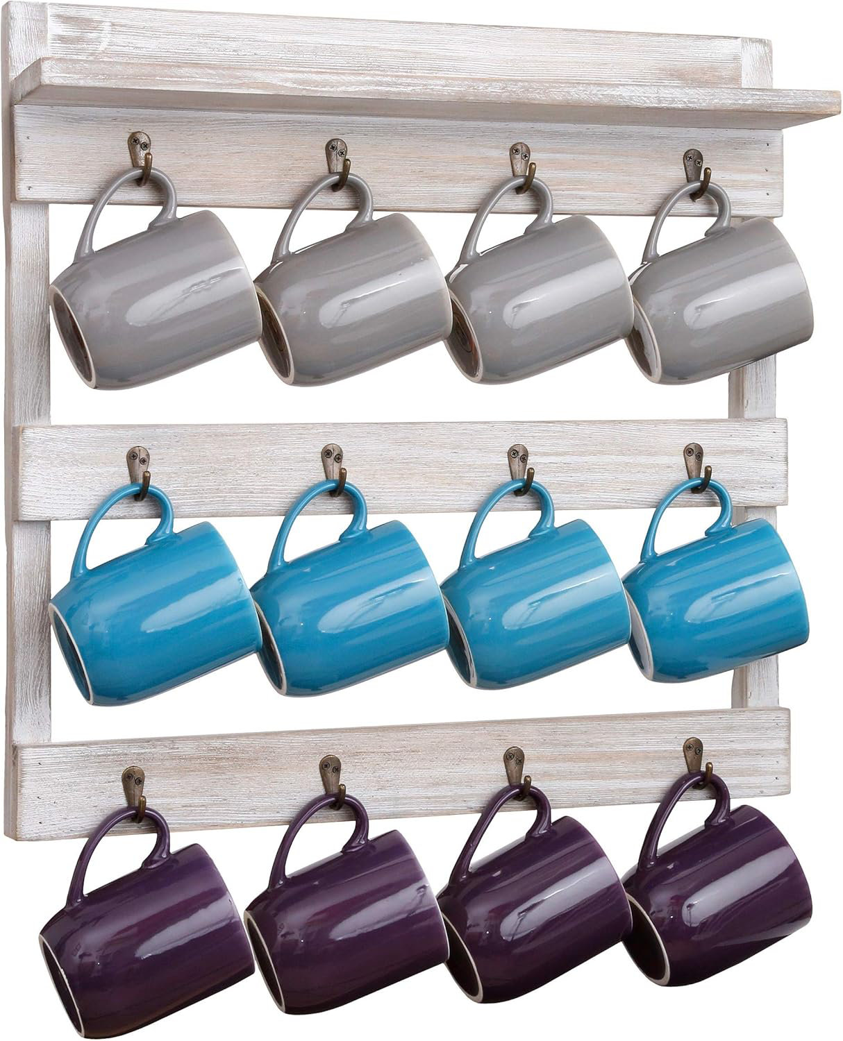 Gracie Oaks Rustic Mug Rack Wall Mounted With Shelf - 12 Coffee Cup ...