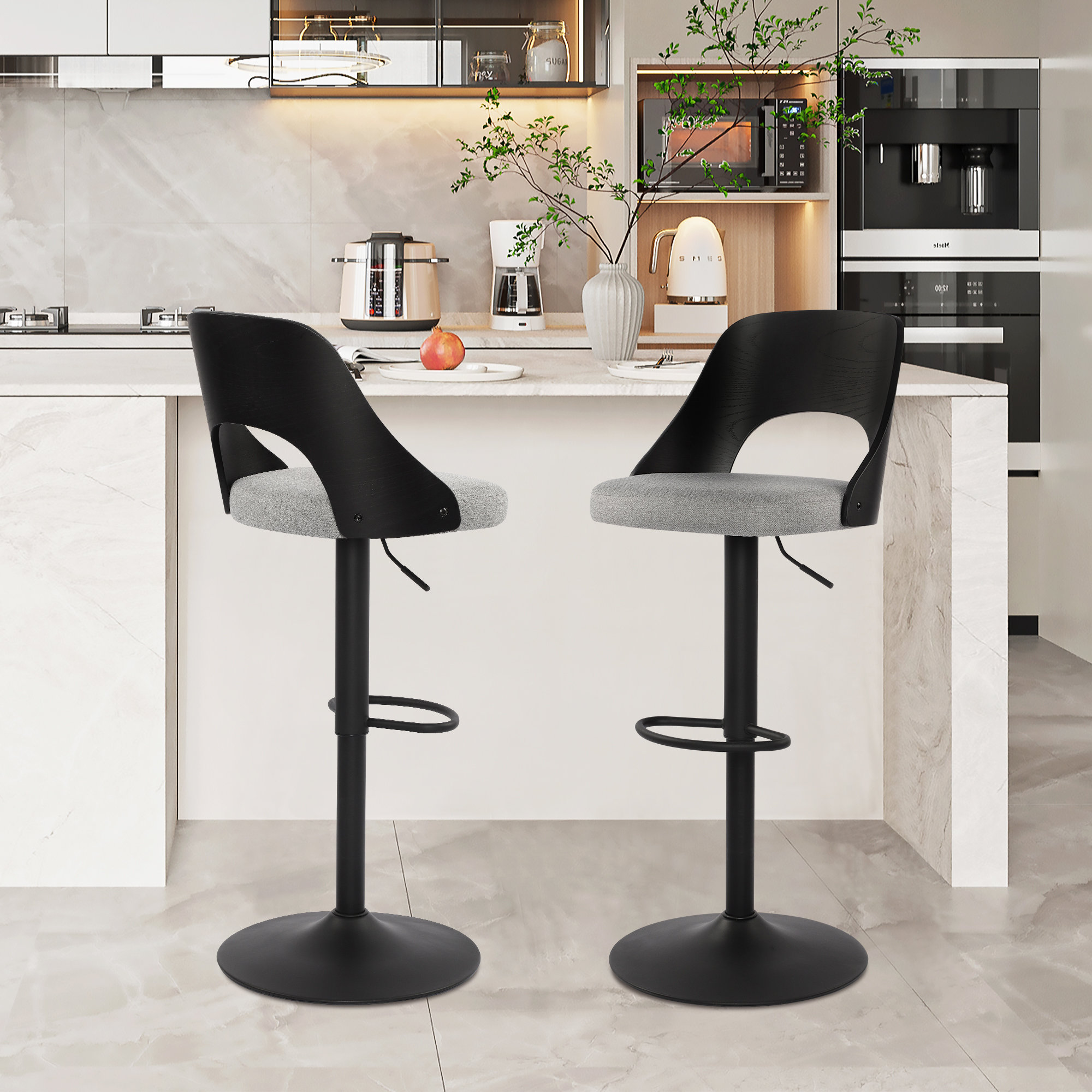 George Oliver Beech Wood Middle Back Bar Stools Height Adjustable Bar ...