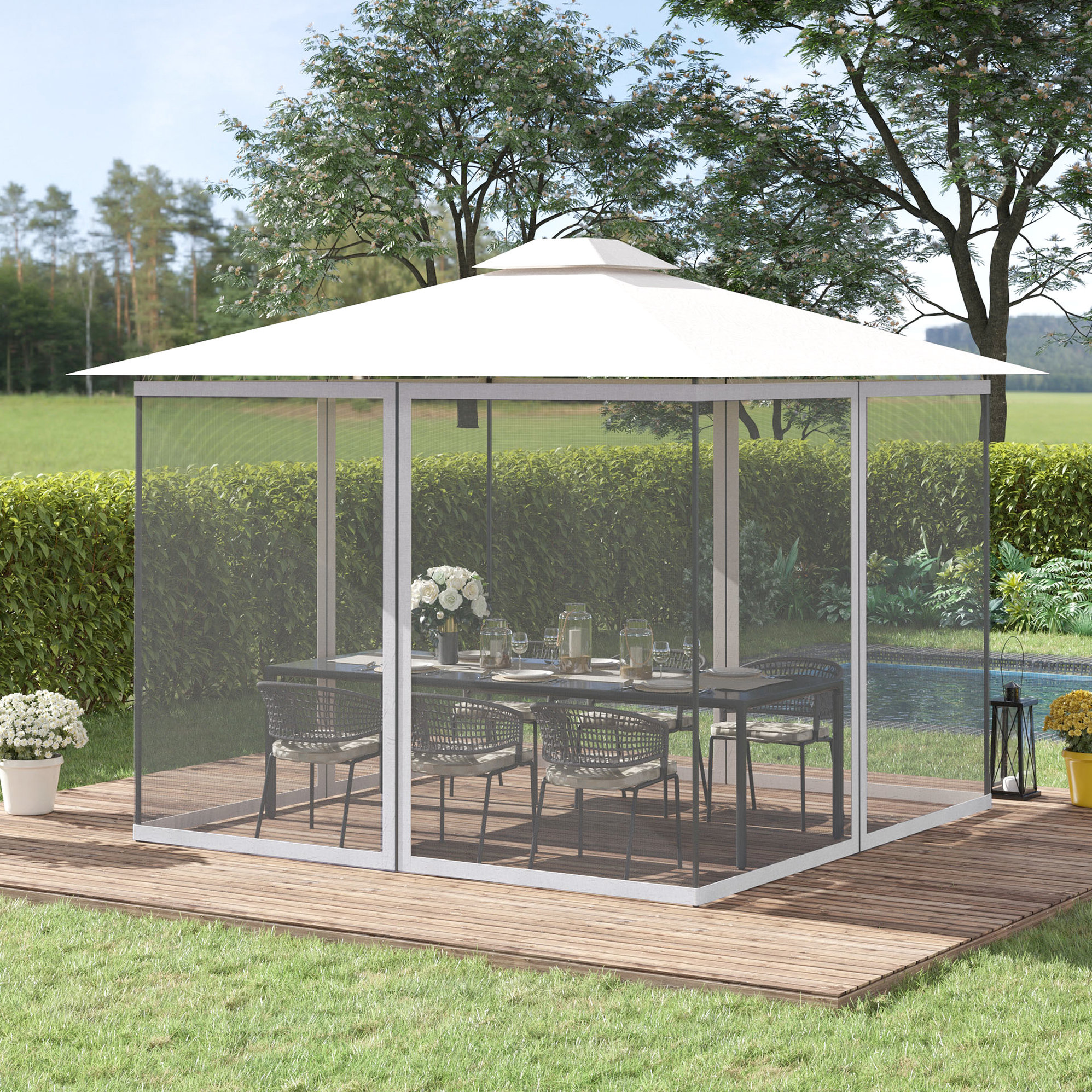 Kivaritio White Replacement Sidewall Netting For 10' X 13' Gazebo And ...