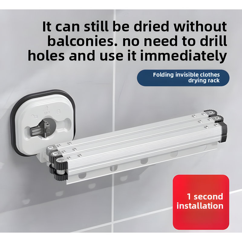 Rebrilliant Foldable Suction Cup Clothes Drying Rack, Wall-Mounted ...