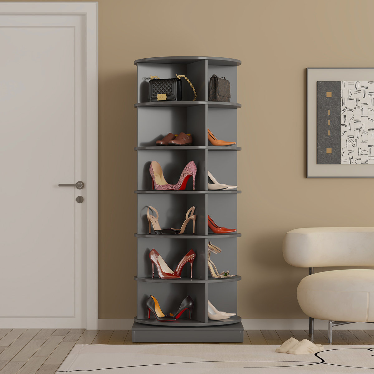 Ebern Designs Grey 360 Rotating Shoe Cabinet 6 Layers | Wayfair