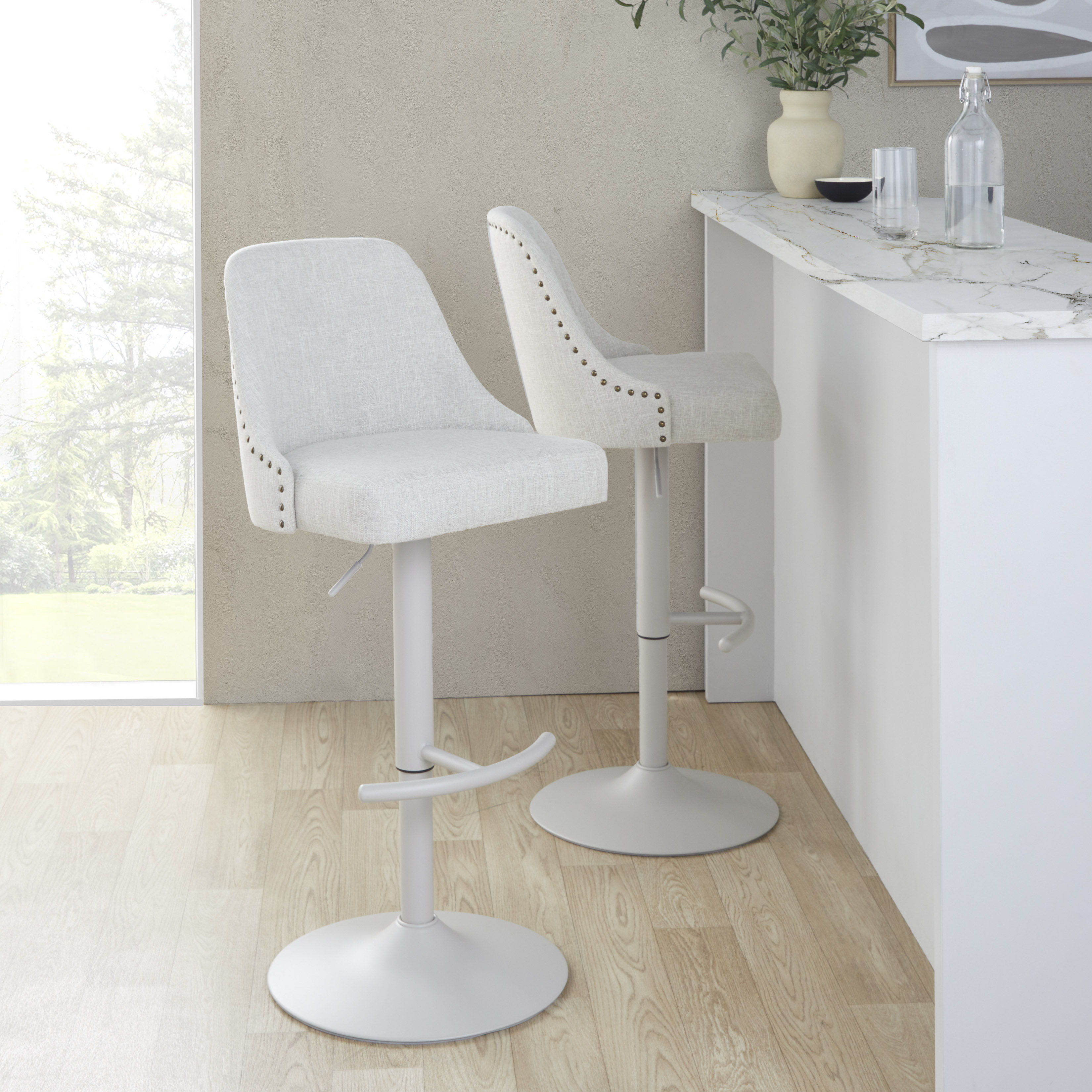 LumiSource Studded Marcel Adjustable Barstool With Rounded T Footrest - Set Of 2 | Wayfair