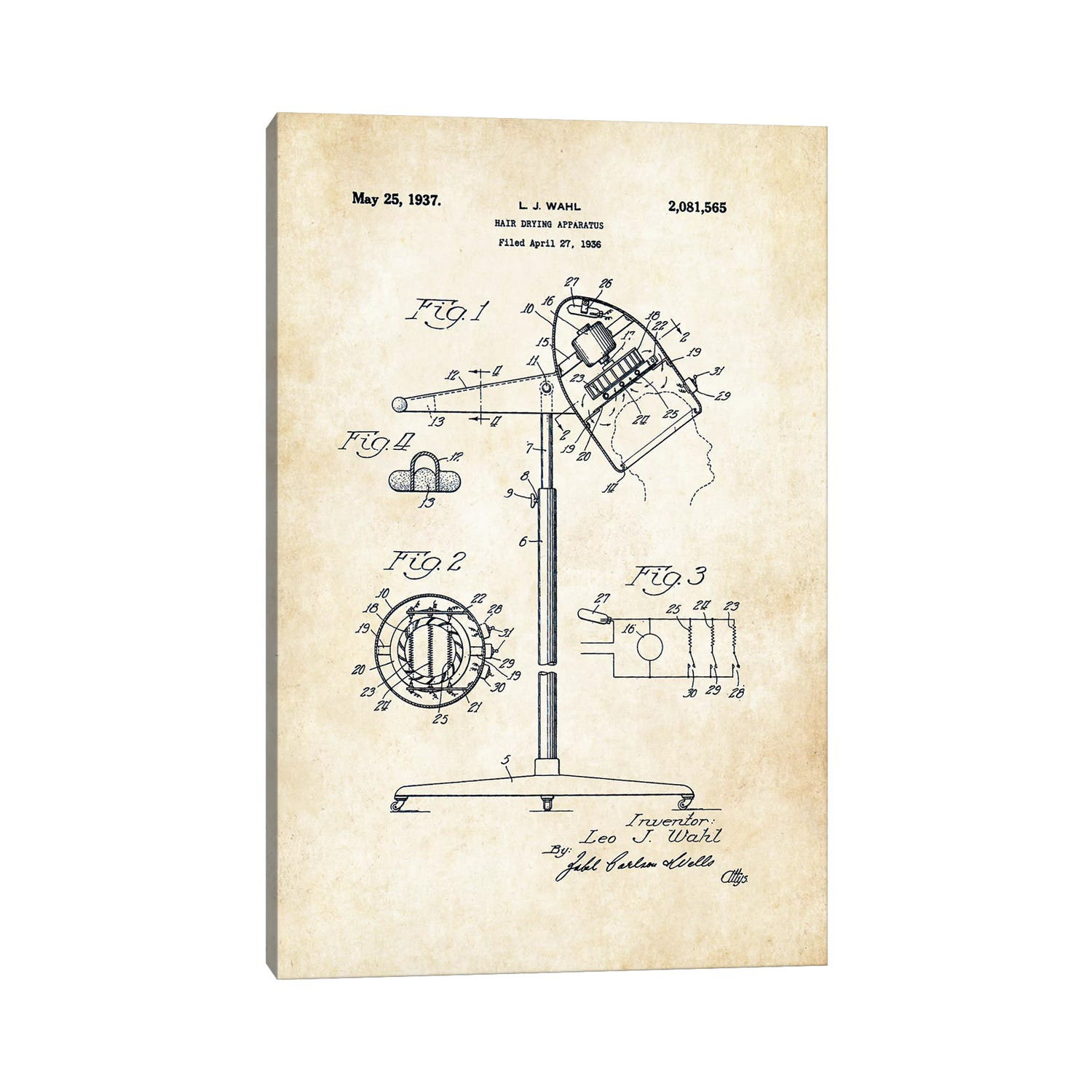 East Urban Home Salon Hair Dryer by Patent - Wrapped Canvas Drawing ...